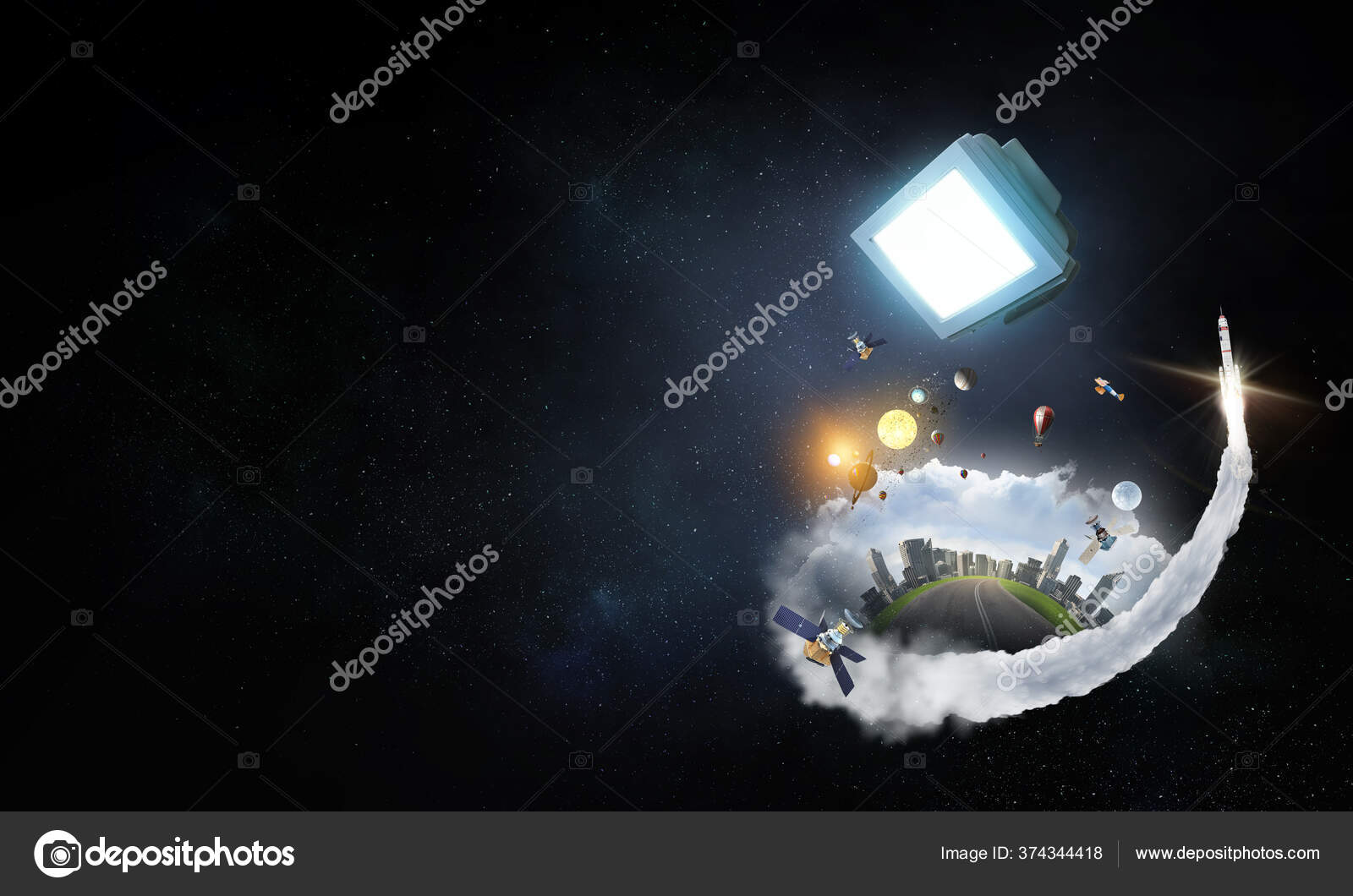 Computer floating in fantasy world — Stock Photo © SergeyNivens #374344418