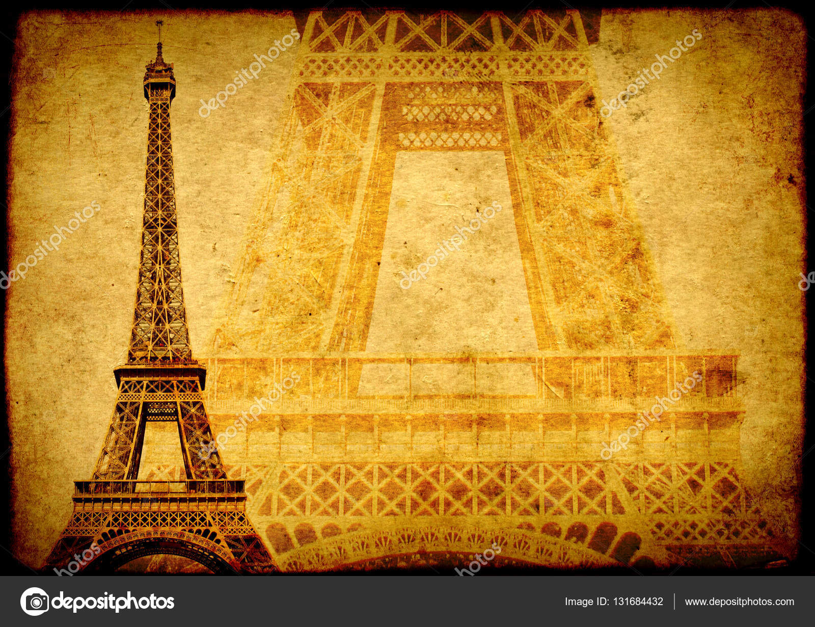 Grunge background with paper texture and landmark of Paris Stock Photo ...