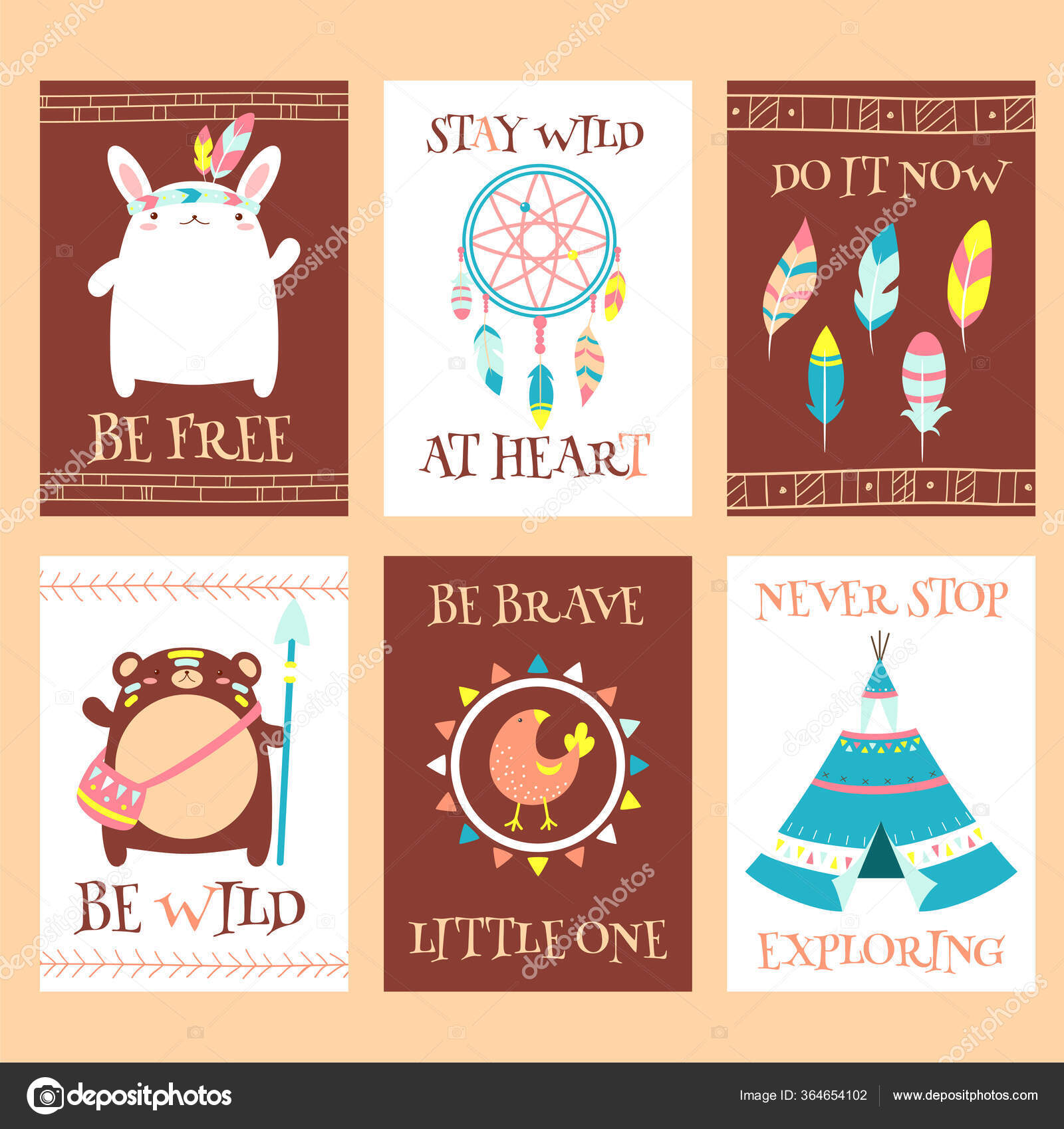 Collection Tribal Banner Background Flyer Sticker Placard Cute Animals ...