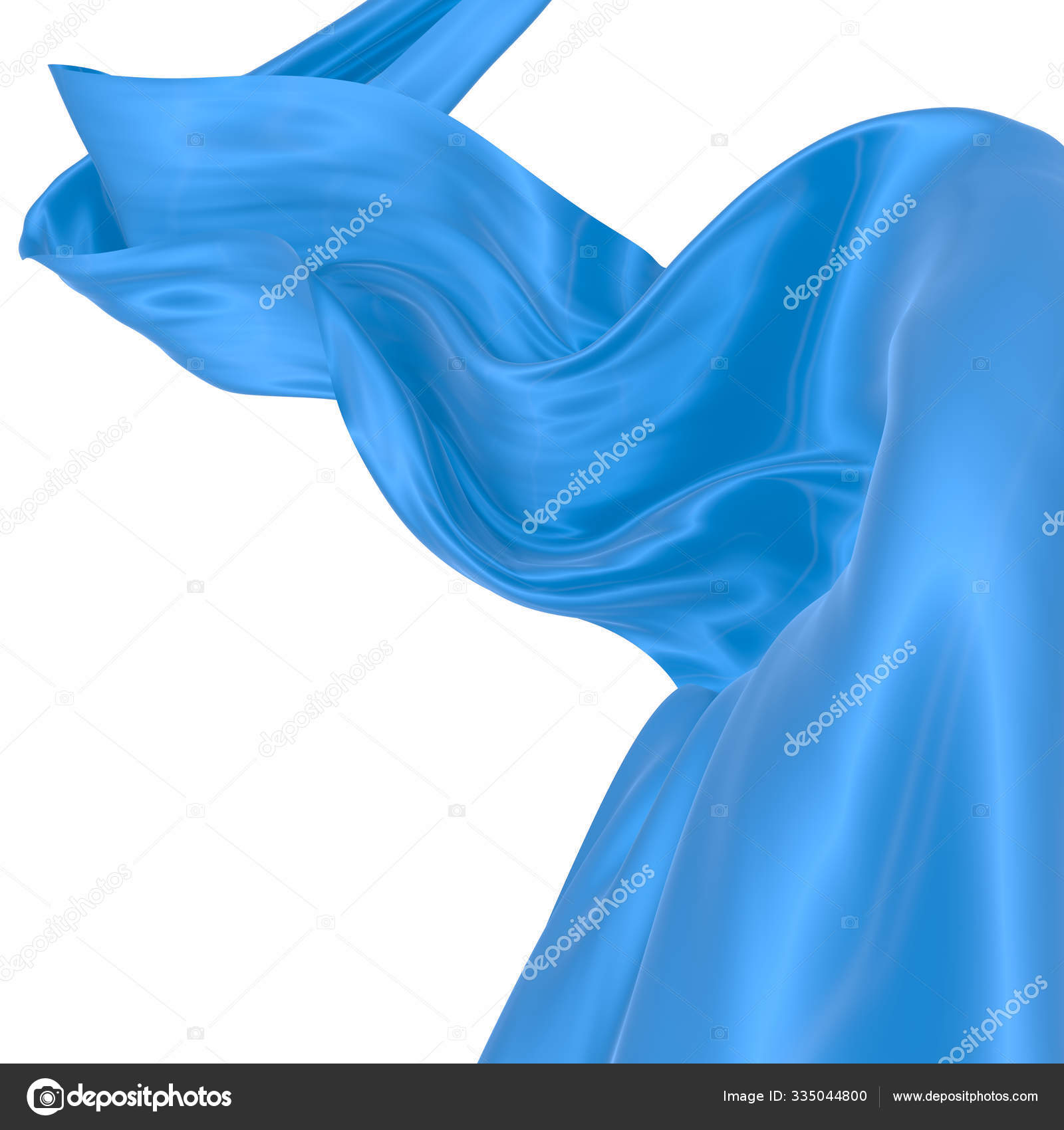 Beautiful flowing fabric of blue wavy silk or satin. 3d rendering image ...