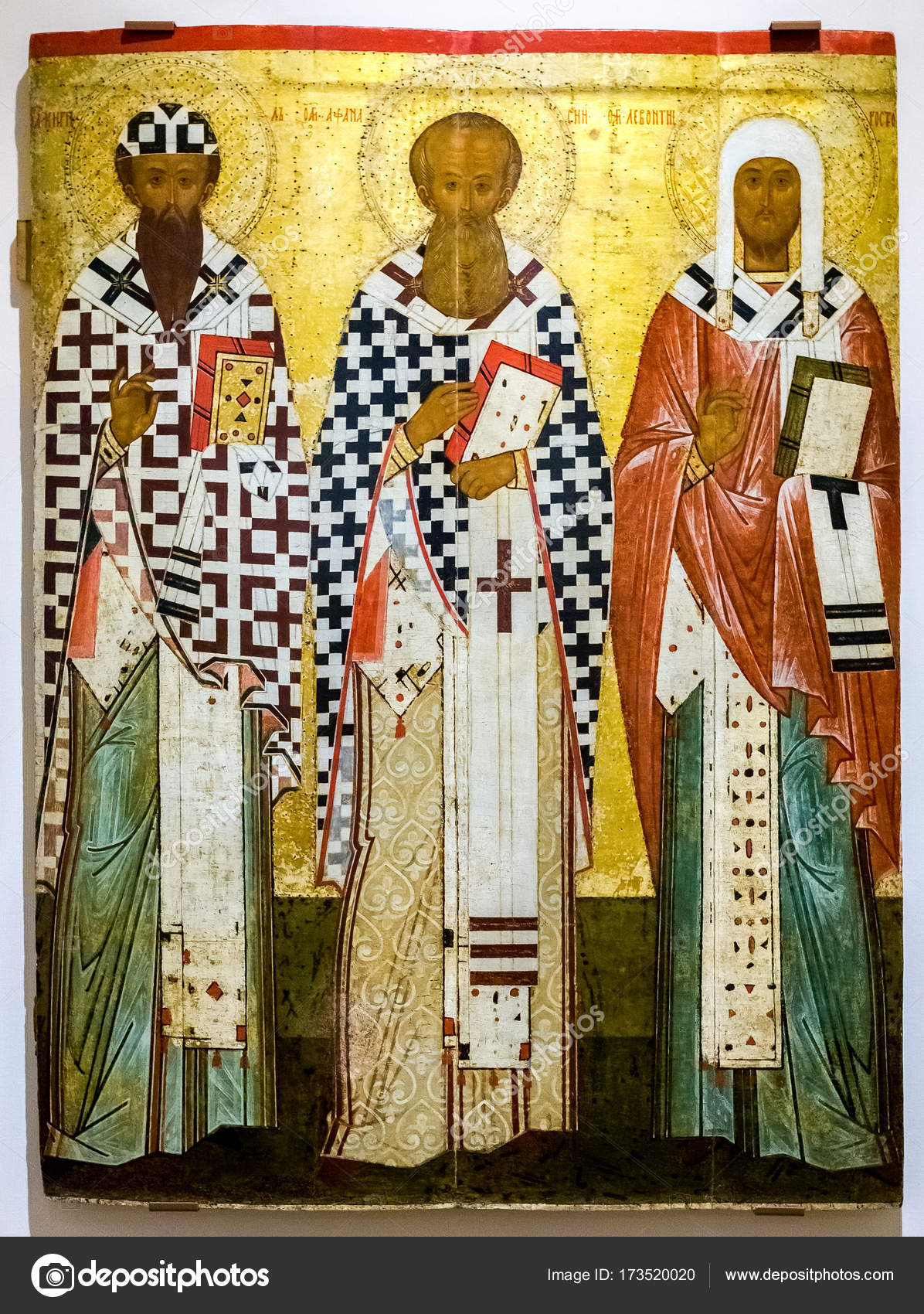 Ícone ortodoxo russo antigo. Os Santos Cirilo e Atanásio o Ilustração ...