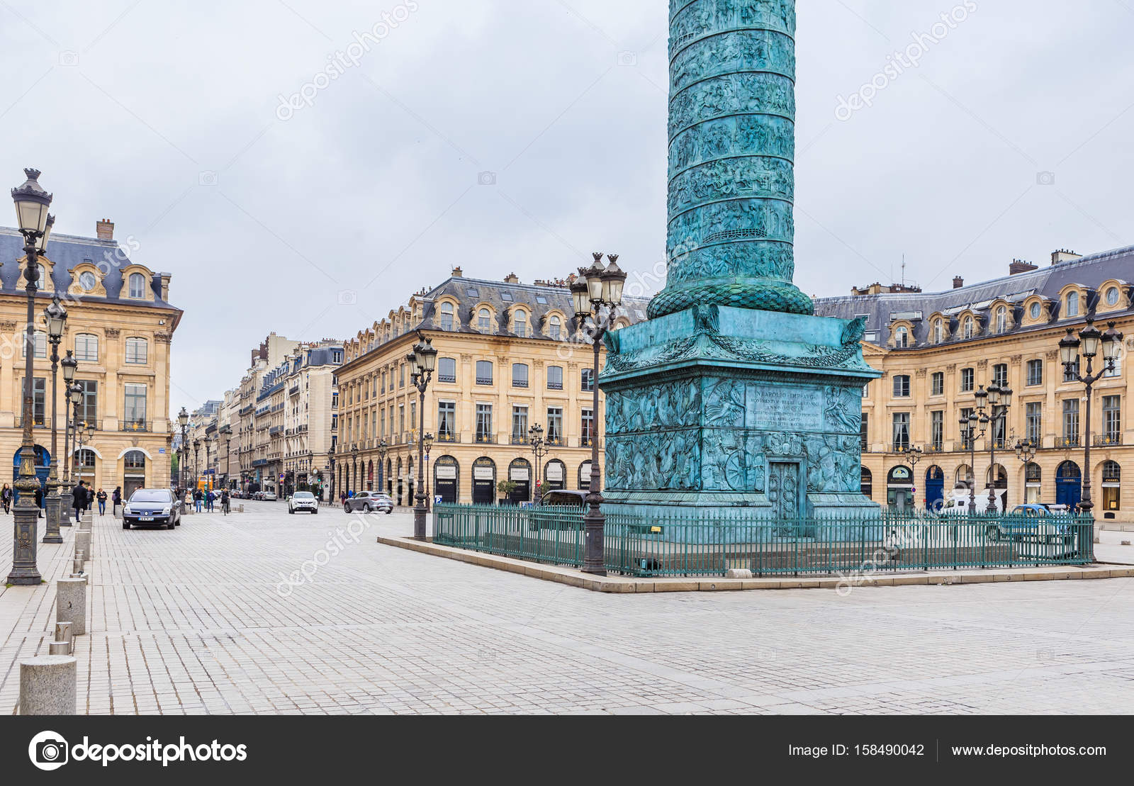 Fragment of Vendome column with statue of Napoleon Bonaparte. Paris ...
