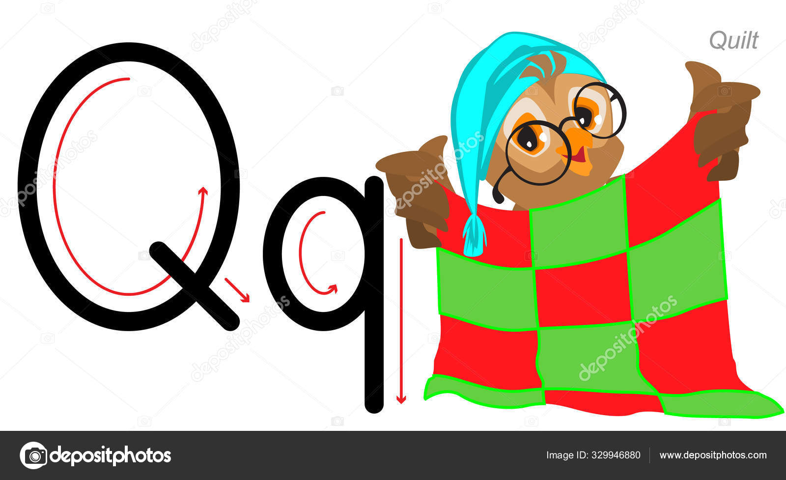 English letter abc alphabet learning. Owl holding quilt Stock Vector ...