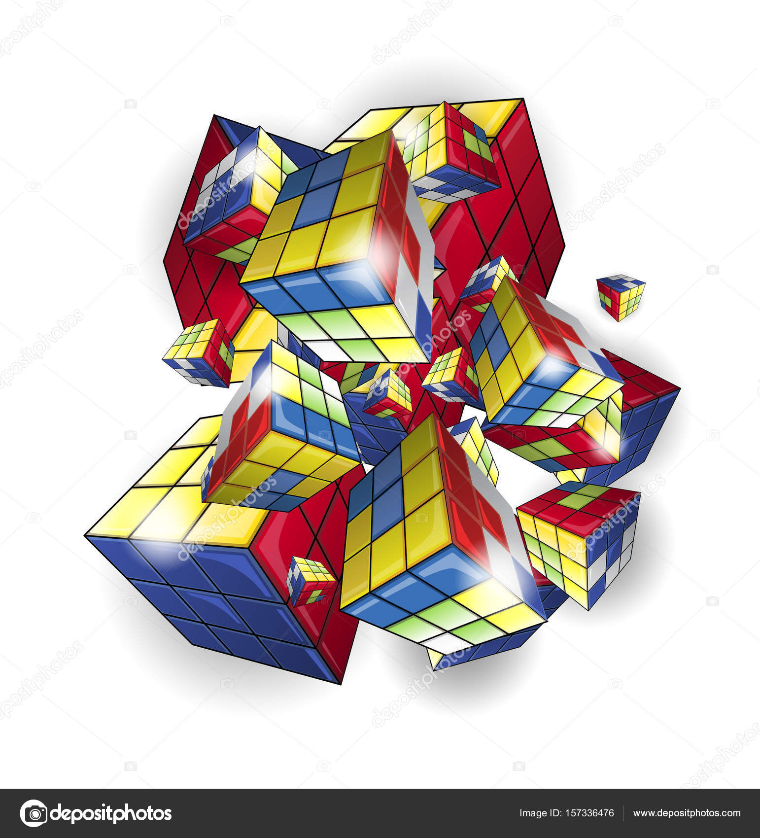 Rubik cube 3D vector. Floating Rubik's Cubes, on a white backgro ...