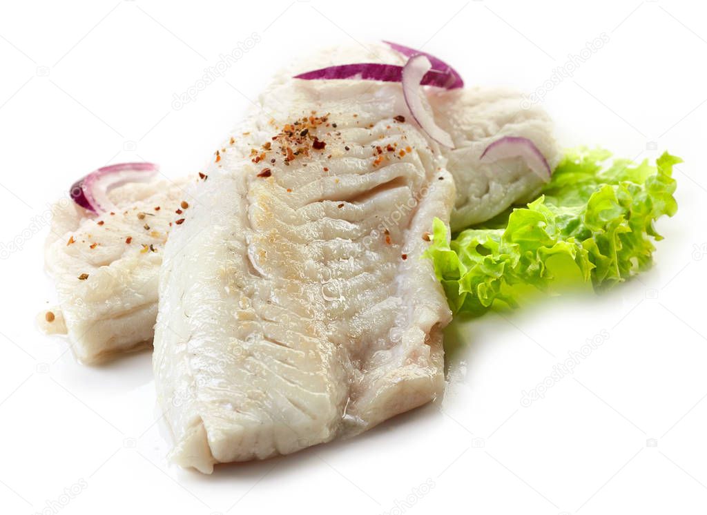 Roasted perch fish fillets on white background — Stock Photo © magone ...