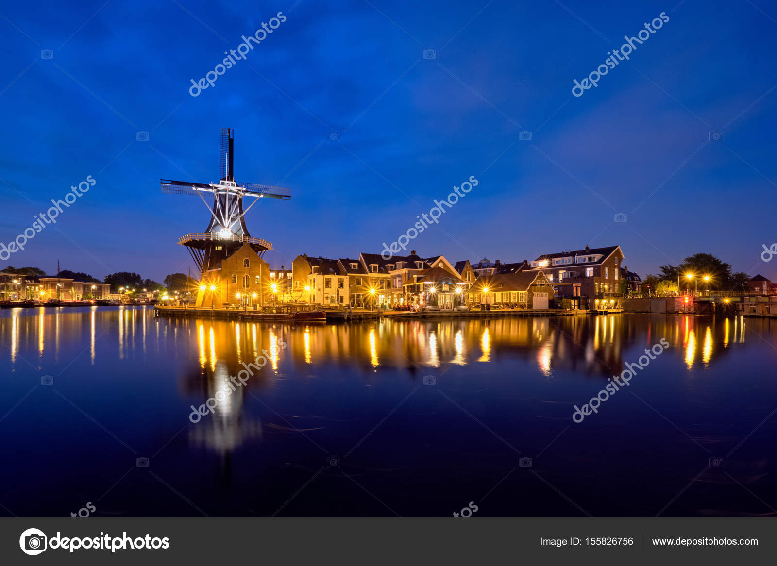 Harlem landmark windmill De Adriaan on Spaarne river. Harlem, — Stock ...