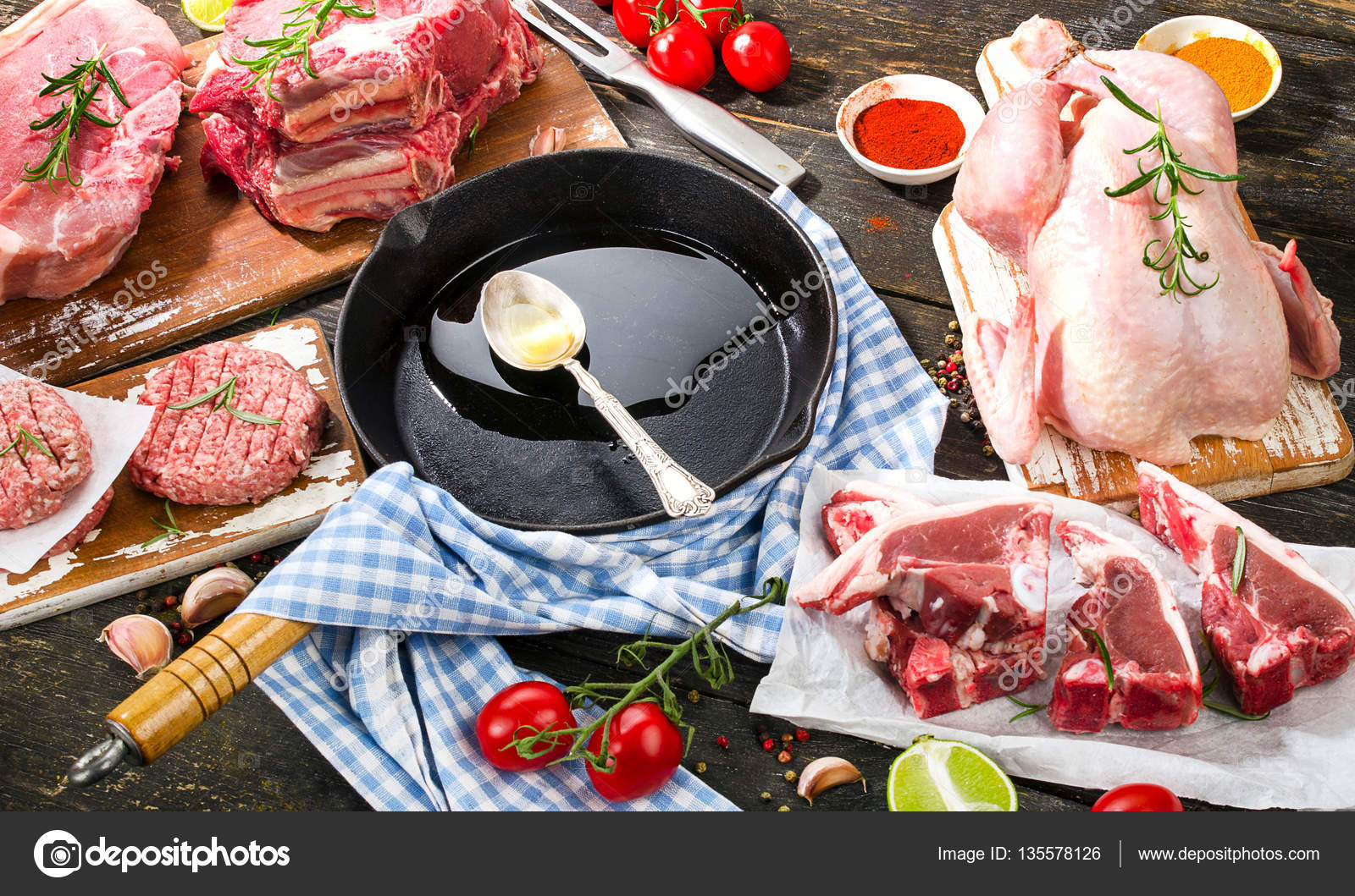 Different types of raw meat with seasonings Stock Photo by ©bit245 ...
