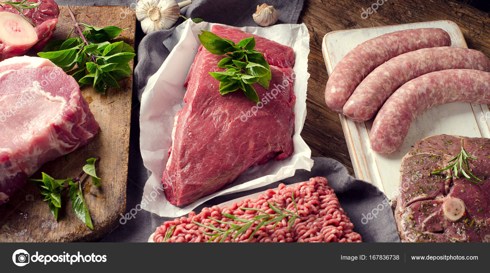Different types of fresh raw meat Stock Photo by ©bit245 167836738