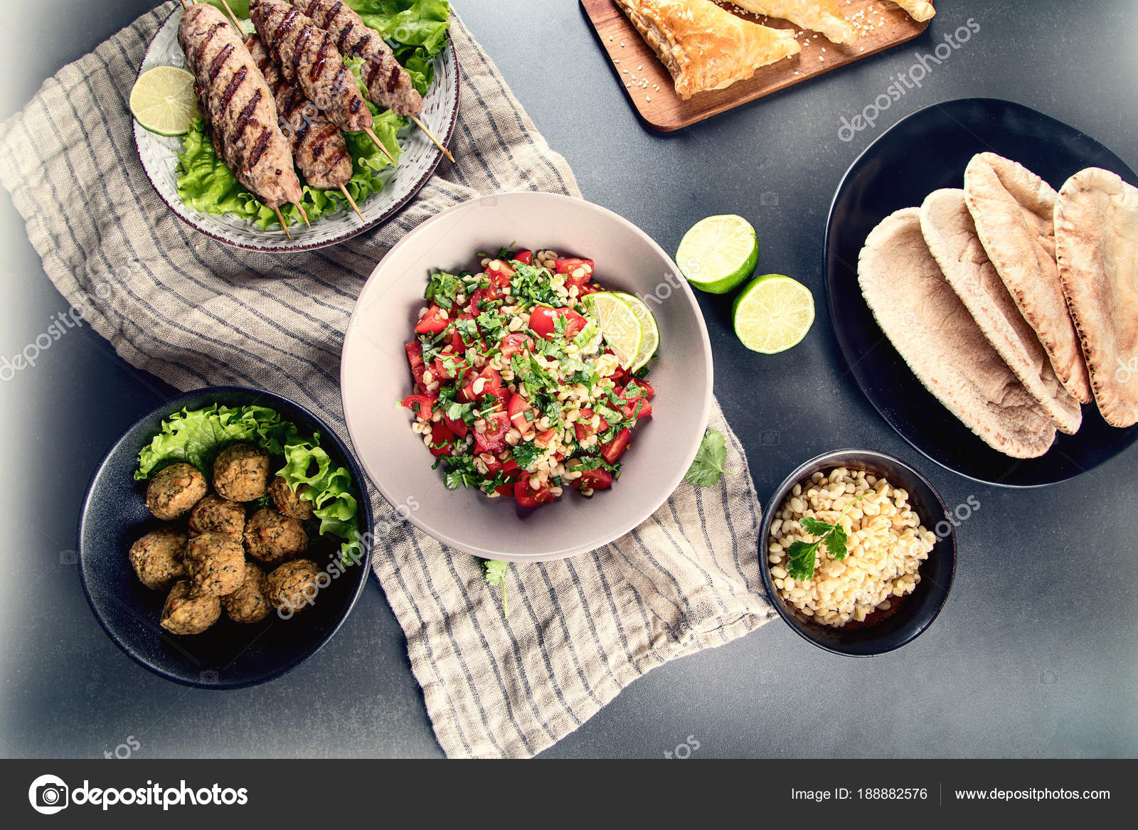 Selection Arabic Food Middle Eastern Cuisine Halal Food Top View Stock ...