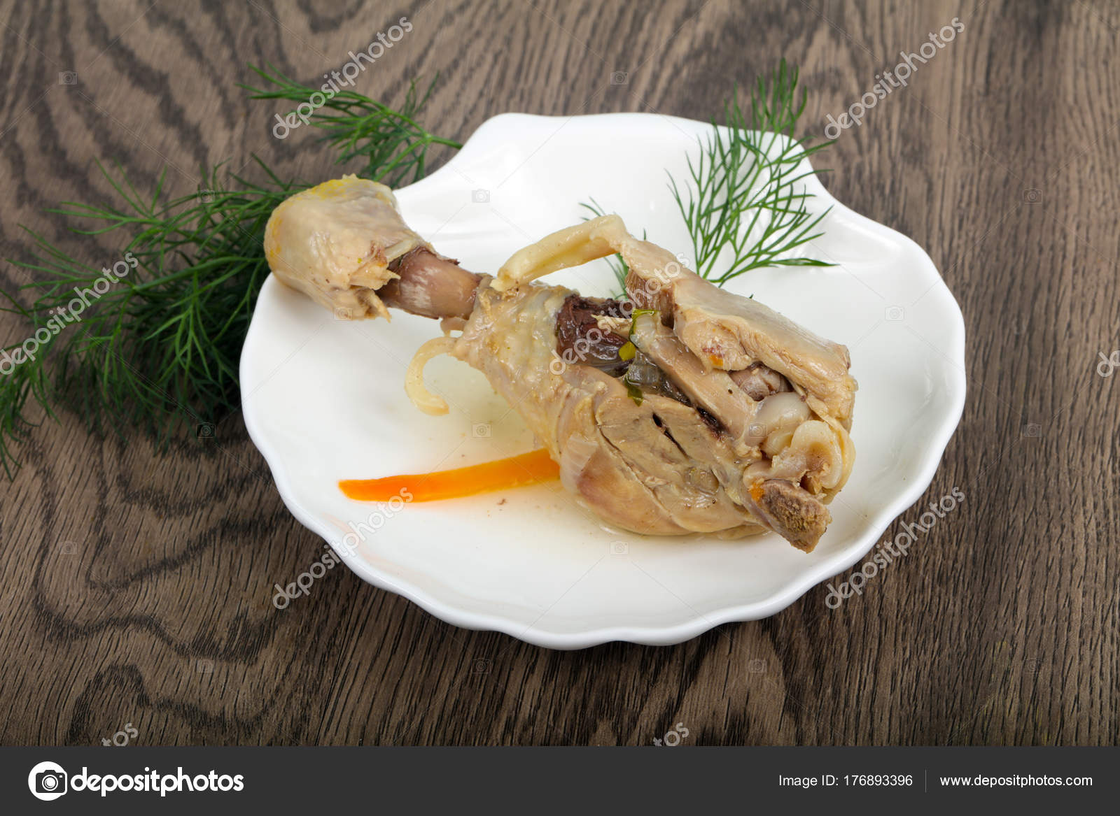 Boiled Chicken Leg Served Dill White Plate Stock Photo by ©AndreySt ...