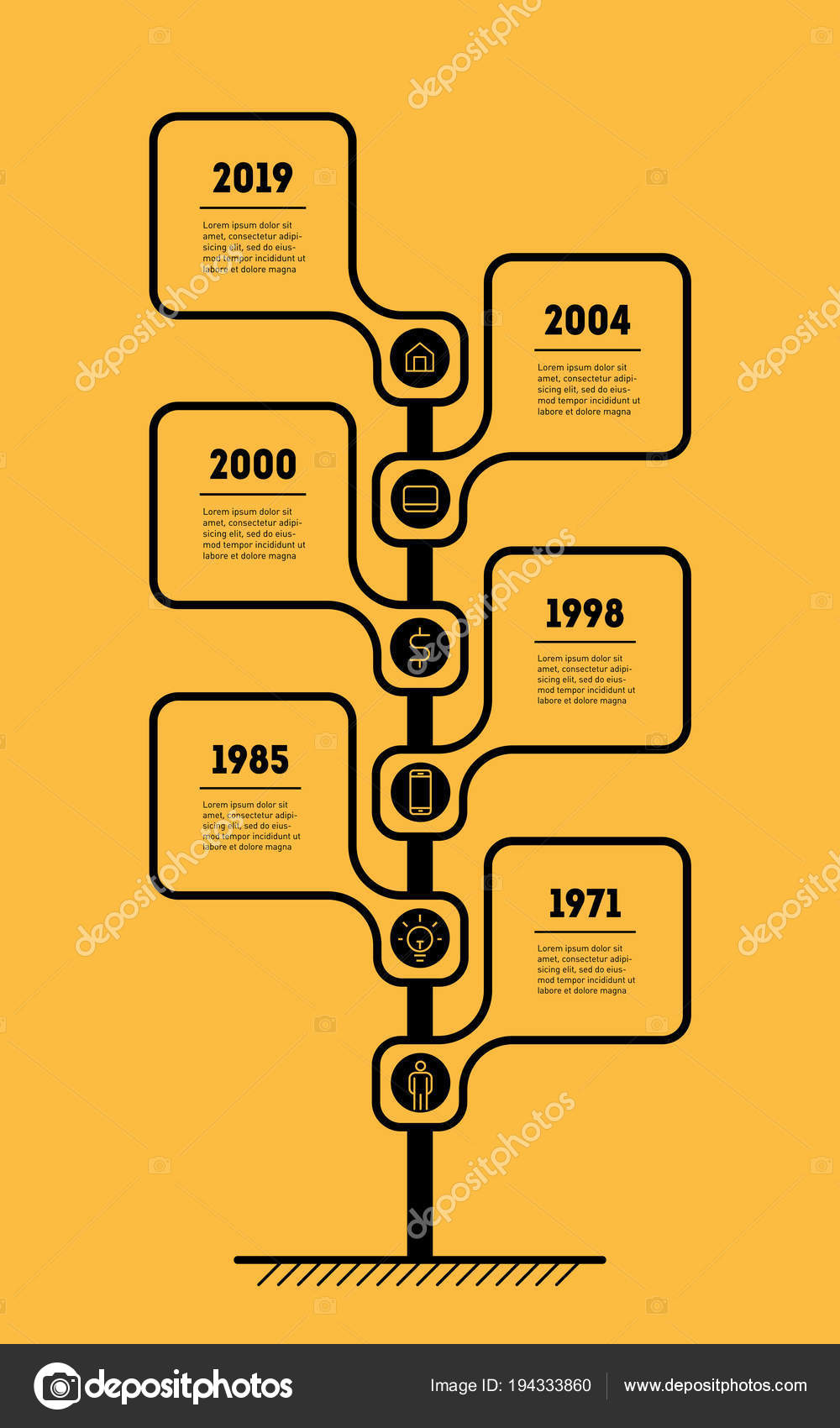 Timeline Infographics Outline Rectangular Figures Orange Background ...