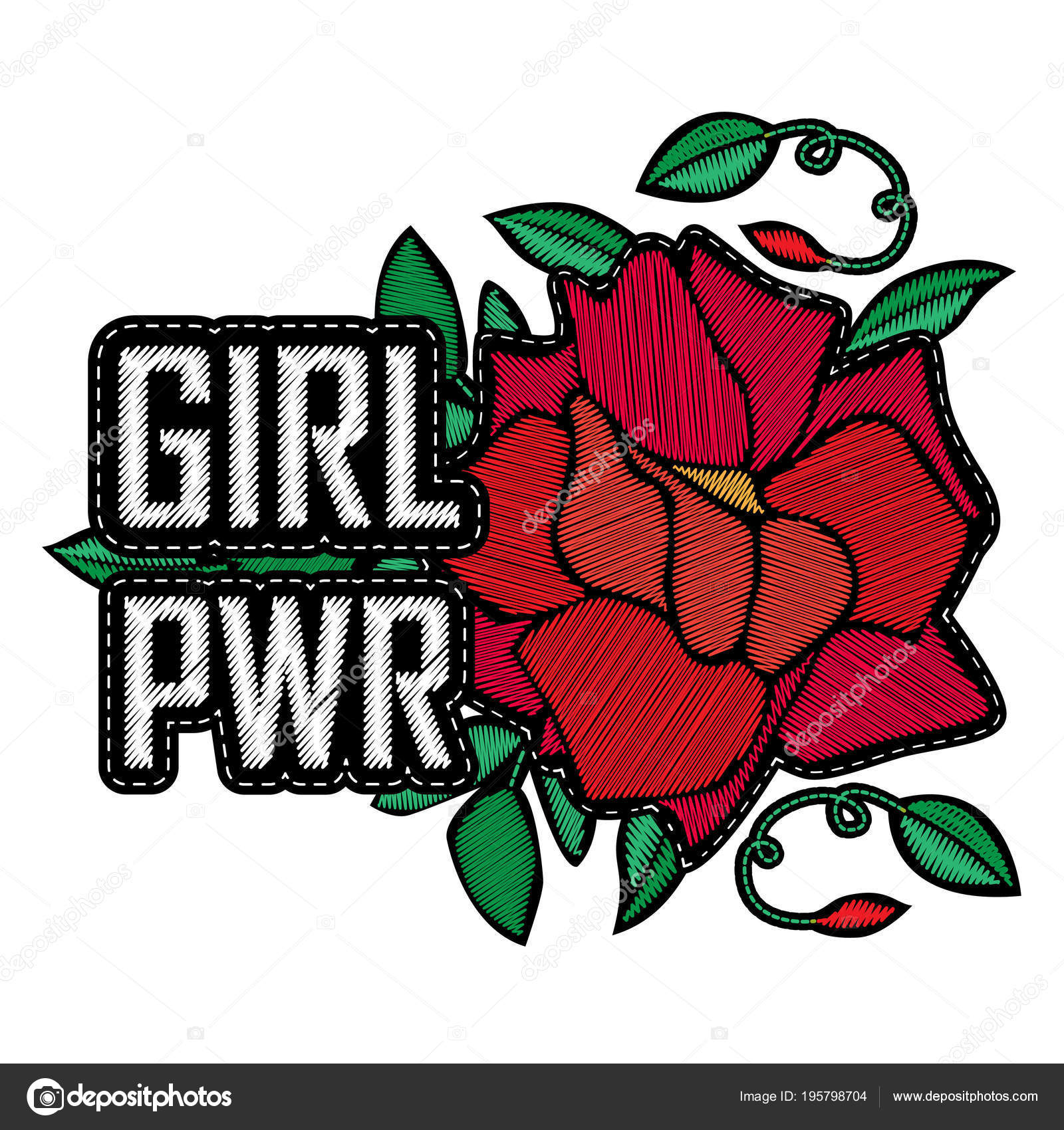 Girl Power Embroidery Sticker Rose Isolated White Background Stock ...