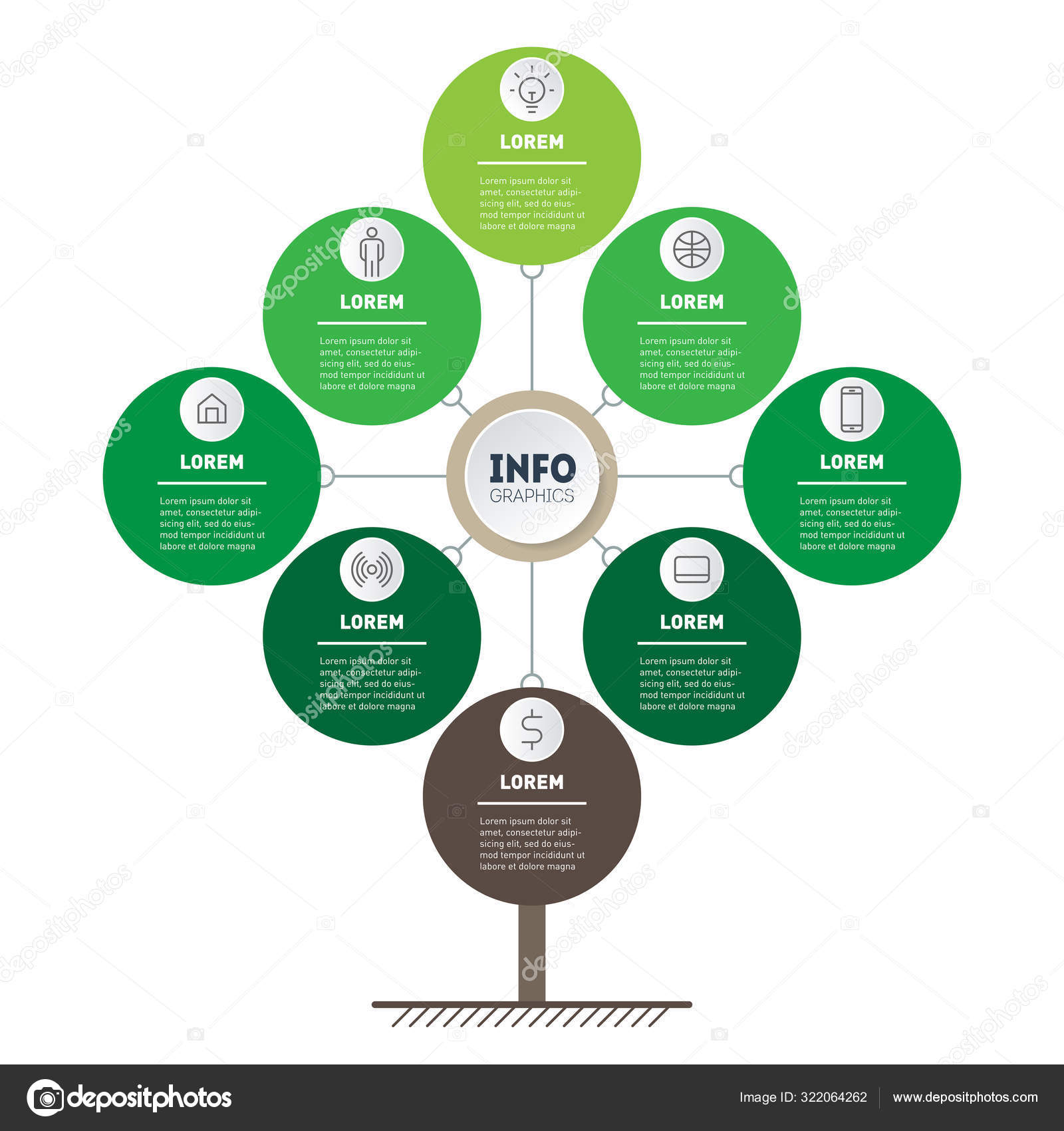 Business Presentation Concept Template Tree Info Chart Diagram Steps ...