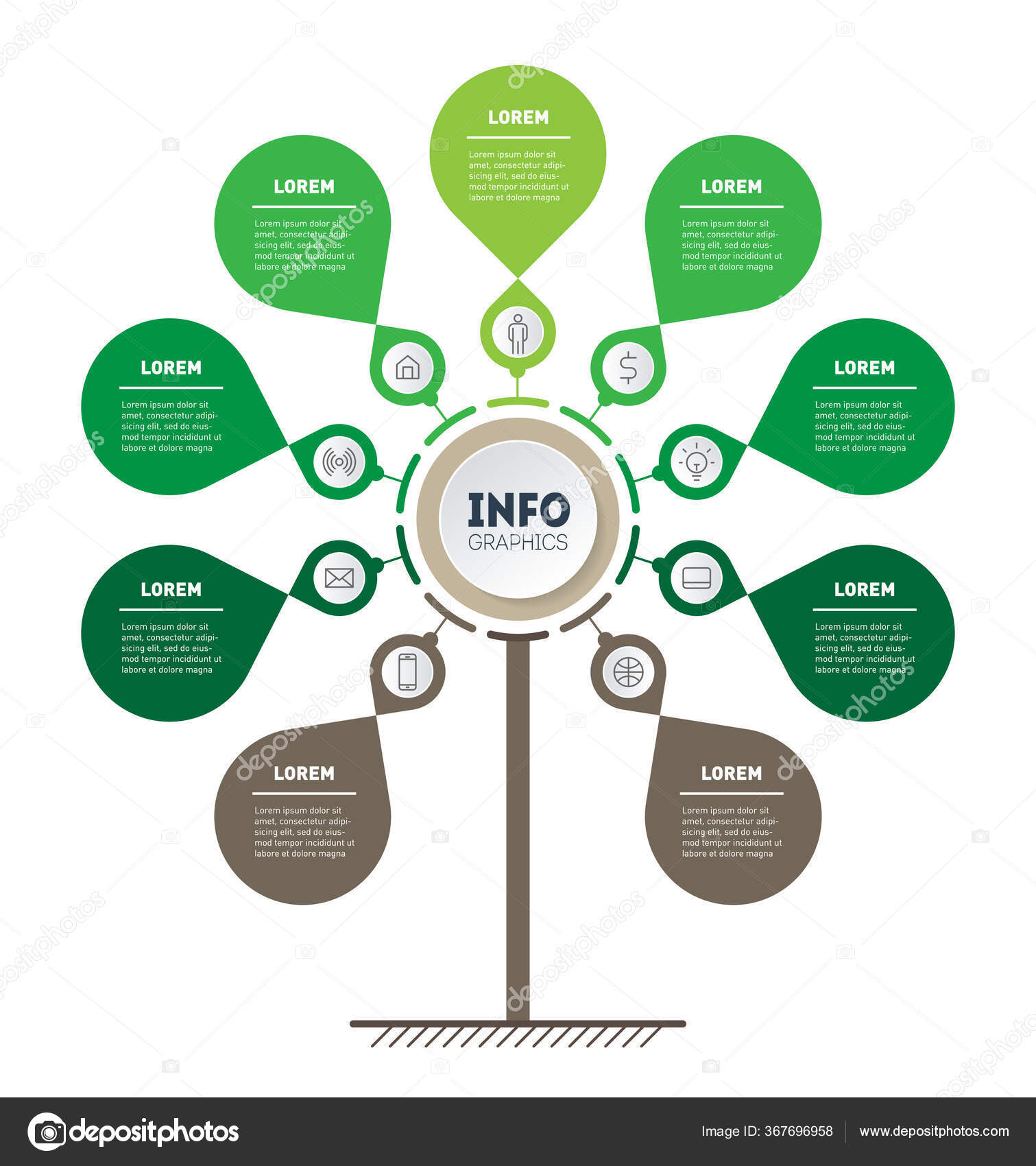 Rounded Green Timeline Tree Isolated White Background Business Vector ...