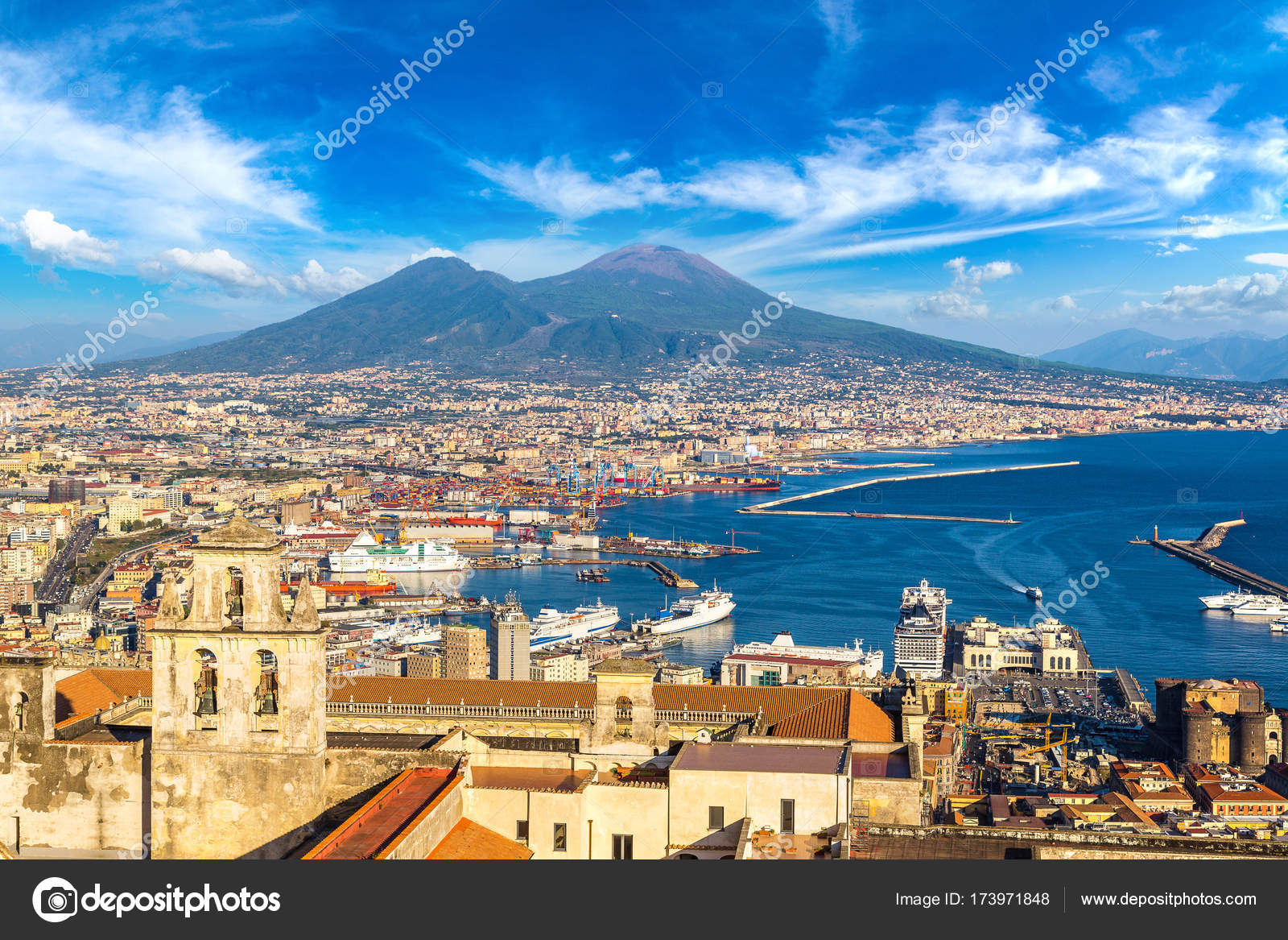 Napoli Naples Mount Vesuvius Background Sunset Summer Day Italy ...