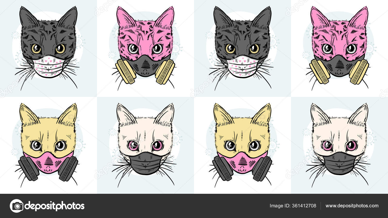 Vector Cat Viral Mask Respirator Covid — Stock Vector © Pandochka ...