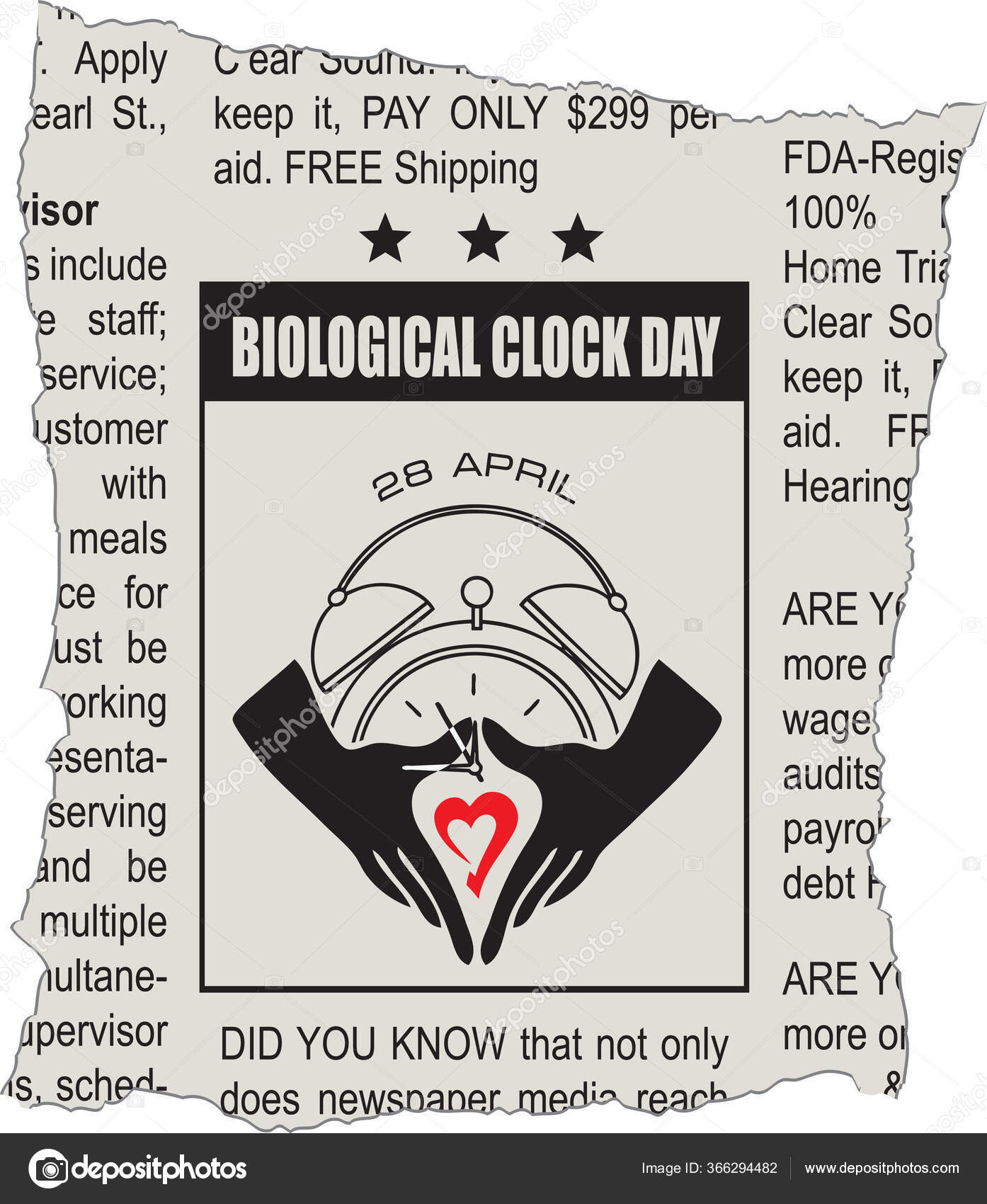 Fragment Classifieds Newspaper Biological Clock Day — Stock Vector ...