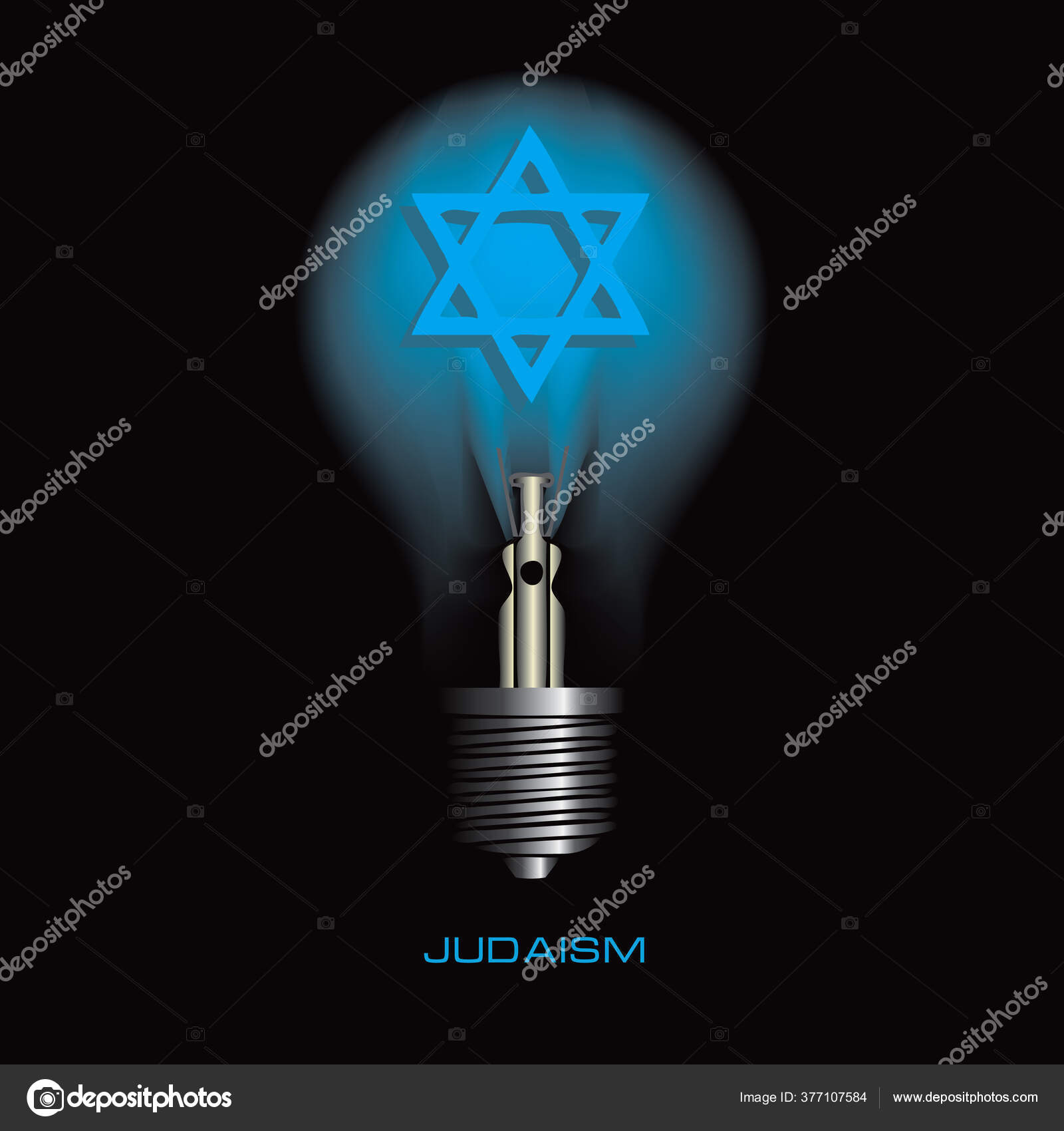 Light Bulb Black Background Symbol Judaism Stock Vector Image by ...
