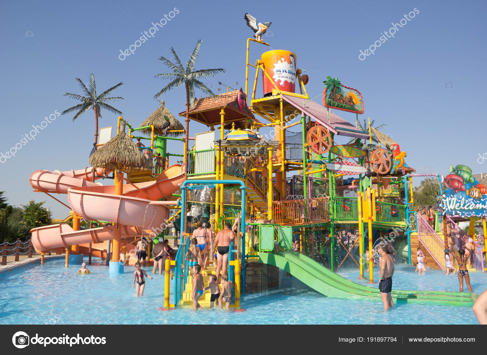 Anapa Russia August 2017 Water Park Golden Beach Water Slides — Stock ...