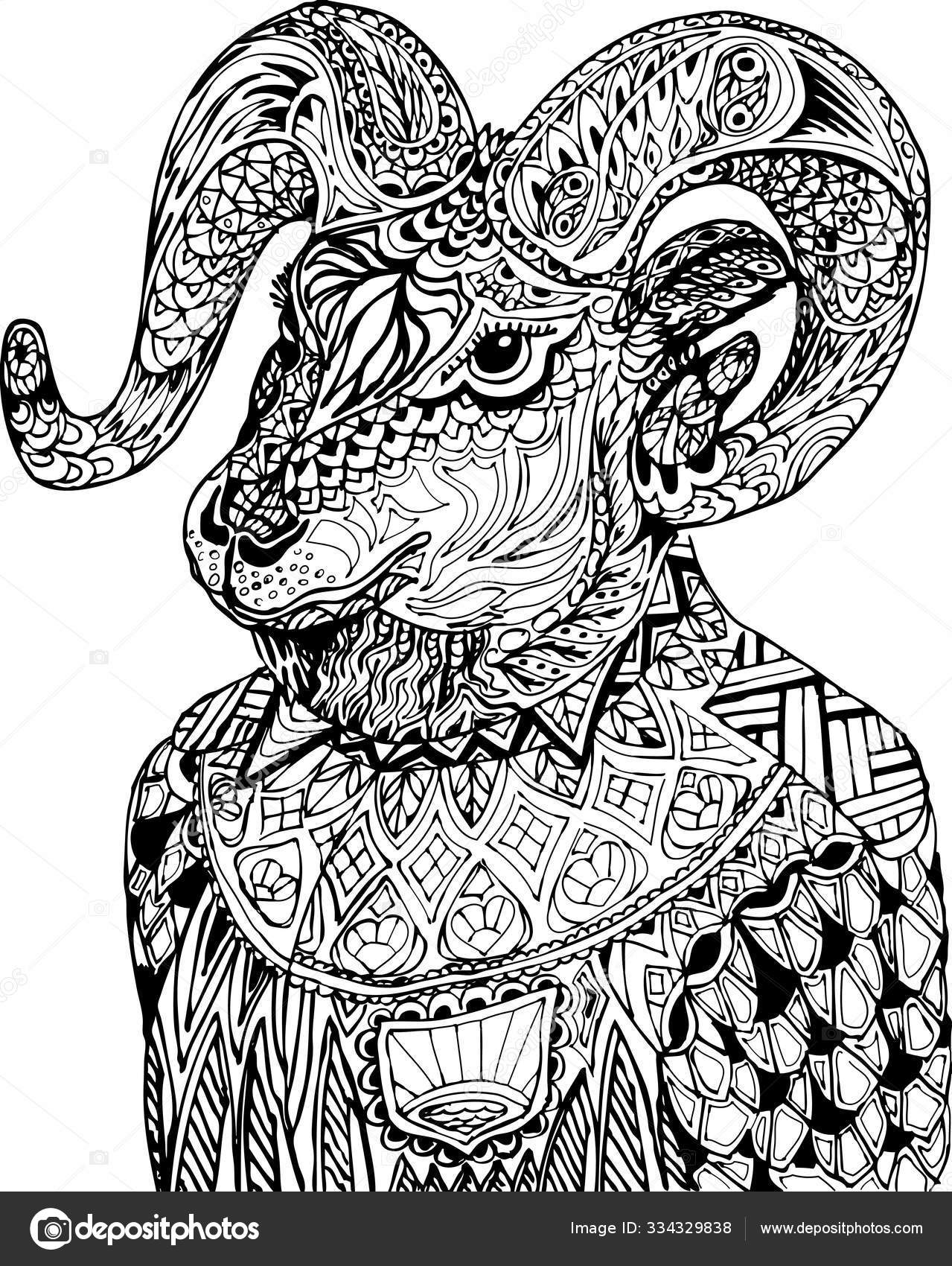 Colorear Antiestrés Coloración Una Cabra Vector de stock por ©kharhan ...