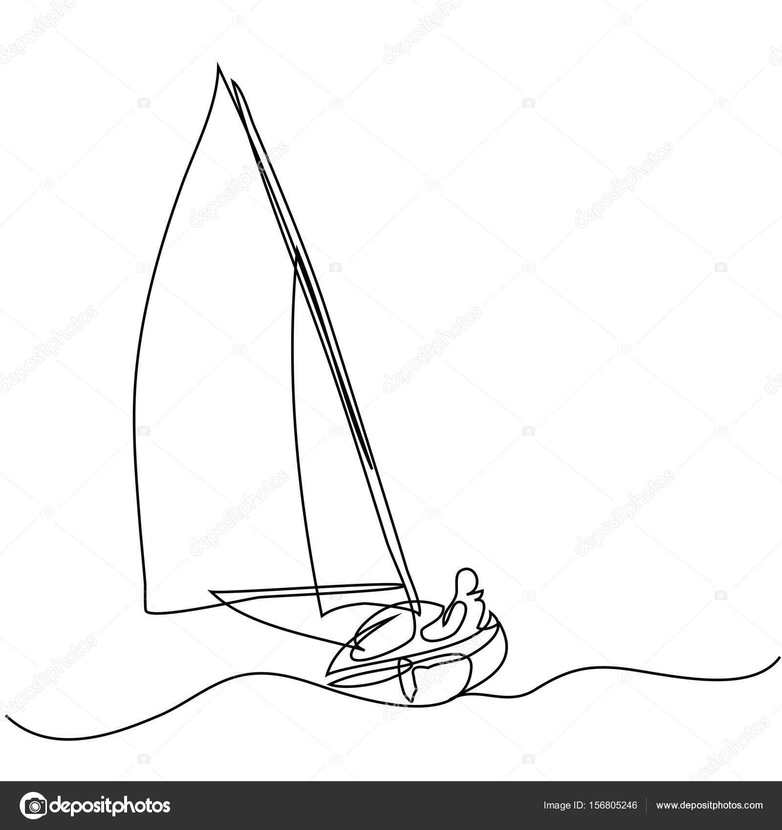 Dessin au trait continu du voilier avec capitaine Vecteur par ©Valenty 156805246