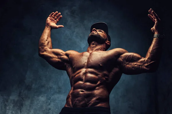 Young Strong Man Bodybuilder Cap White Wall Background — Stock Photo ...