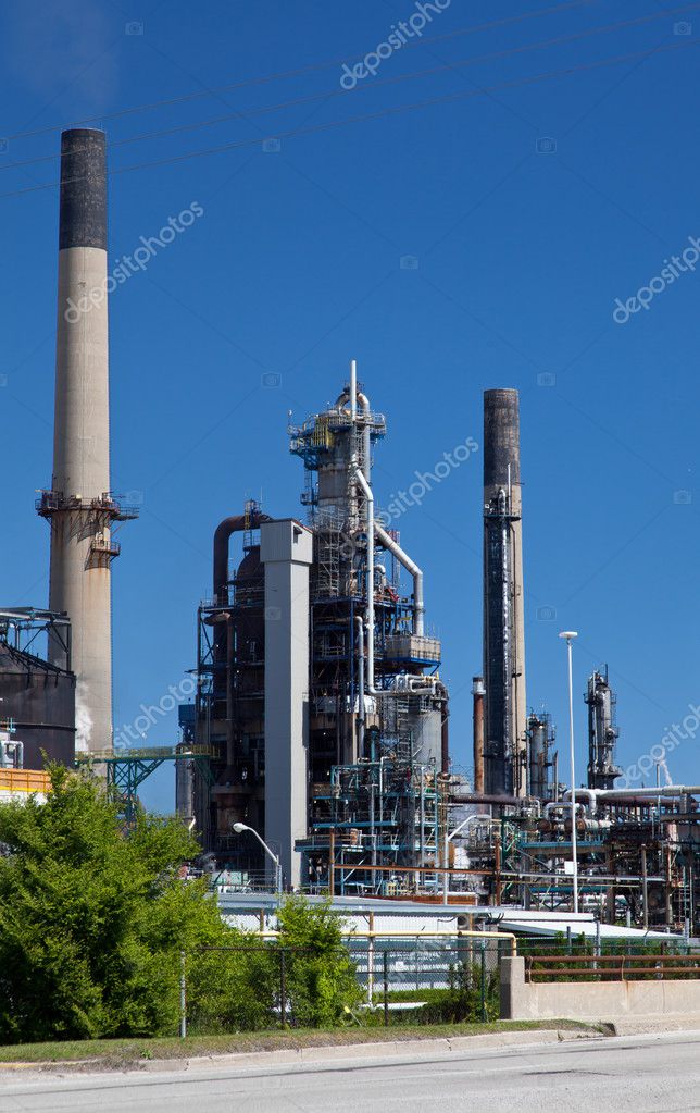Chemical Refinery Plant Smokestack Tower Pipeline Stock Photo by ...
