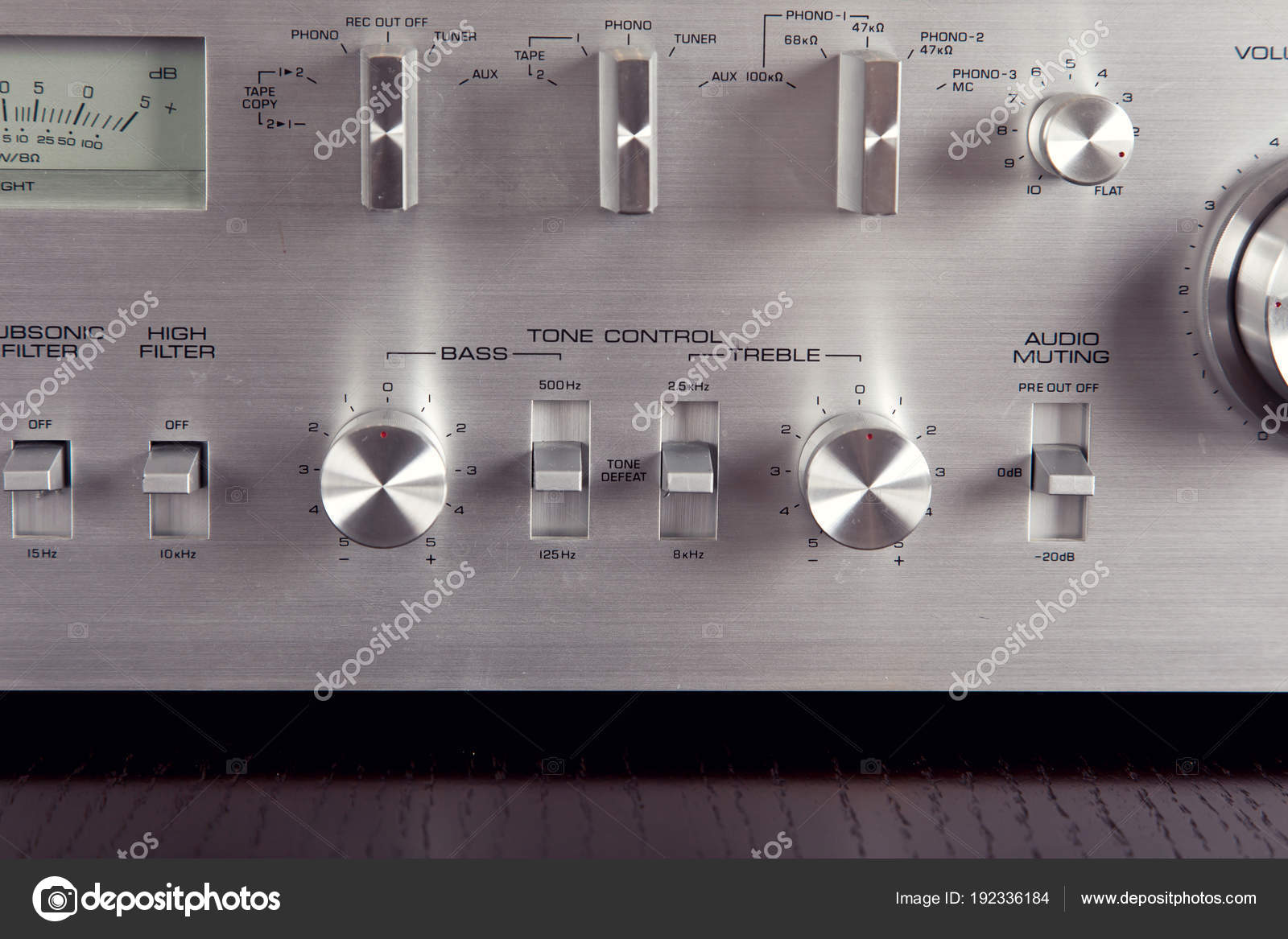 Vintage Stereo Amplifier Frontal Panel with Tone Contril Knobs Stock ...