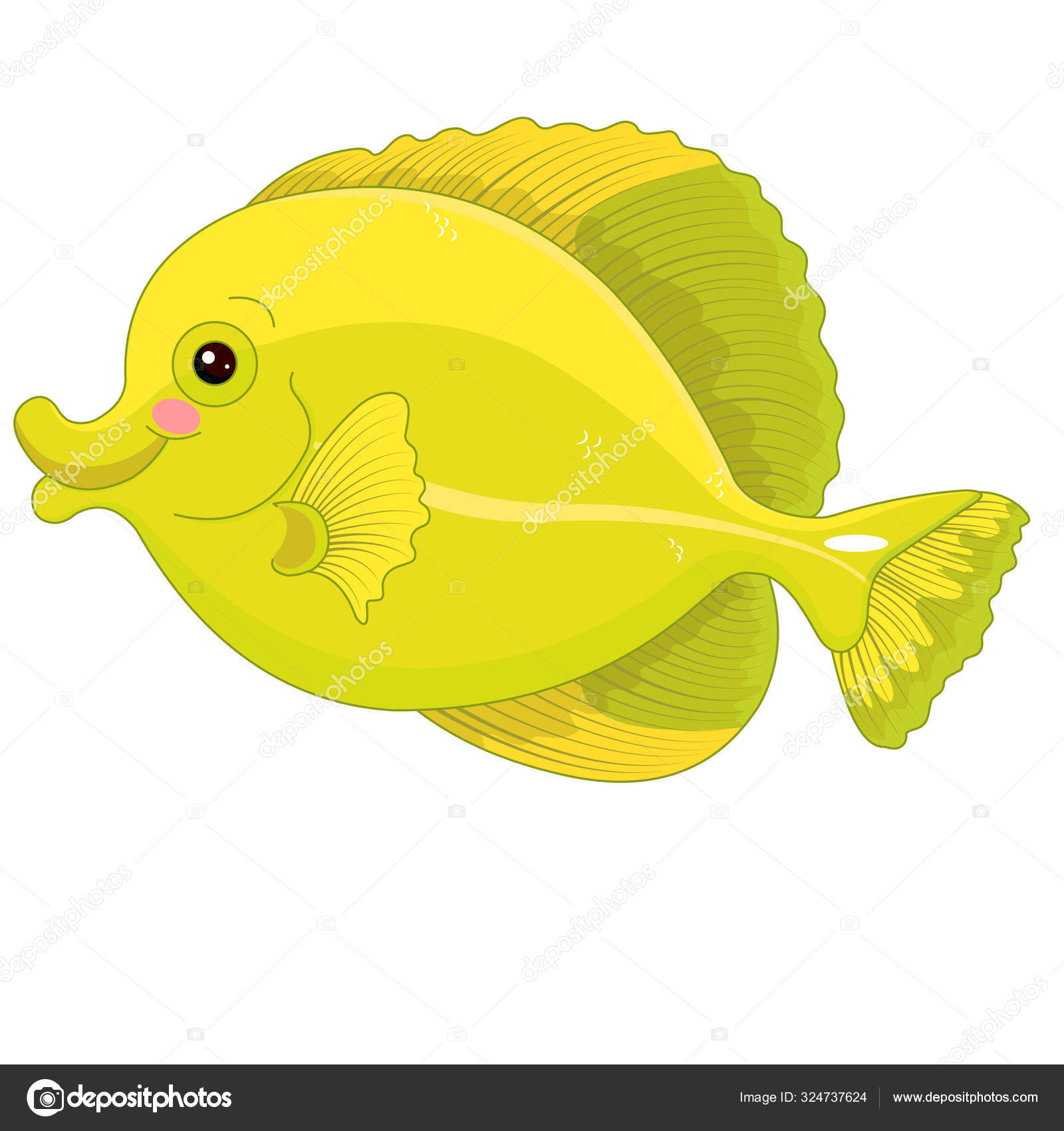 Cartoon Illustration Cute Yellow Tang Fish White Background Stock ...