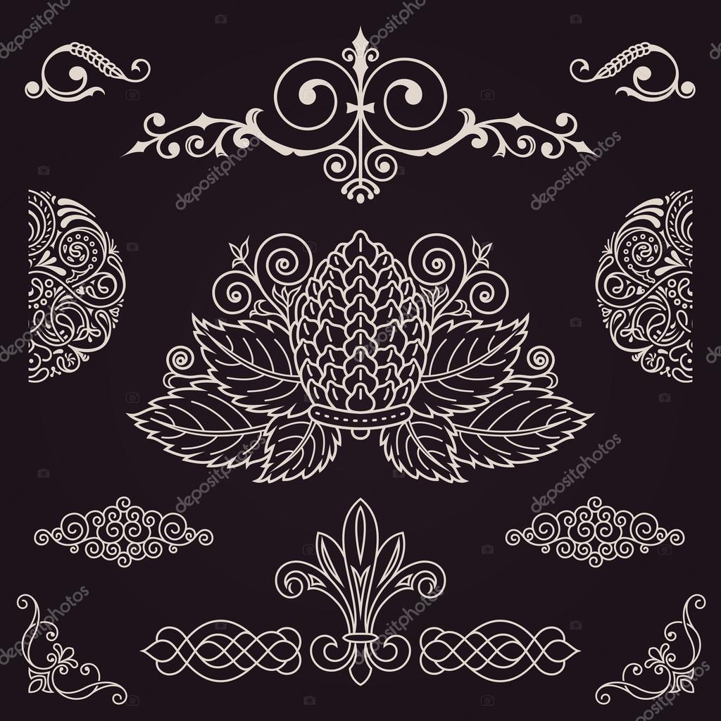 Elementos caligráficos vintage. Set vectorial barroco. Iconos de diseño ...