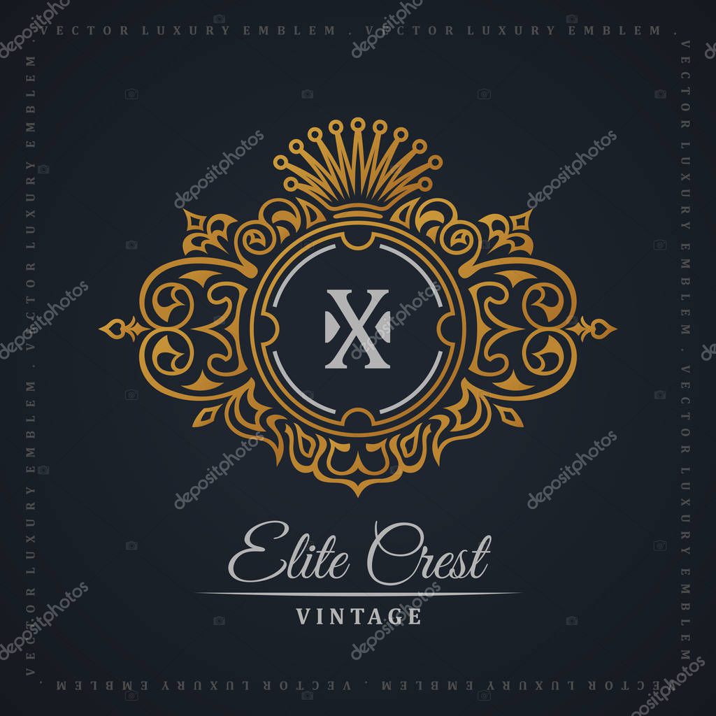 Vintage gold logo set. Flourishes crest calligraphic ornament — Stock ...