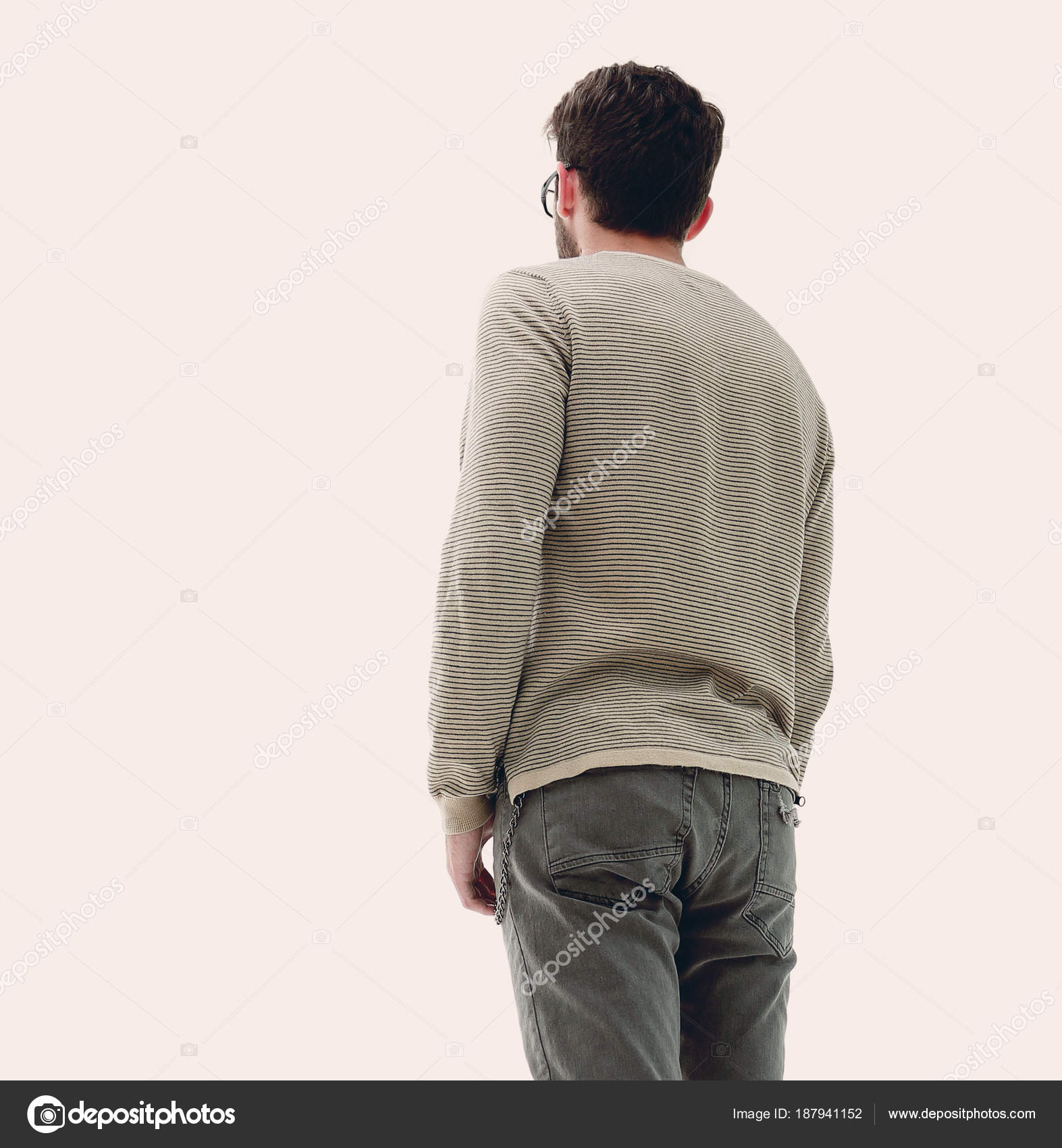 Back view. Young modern man. Photo in full growth Stock Photo by ...