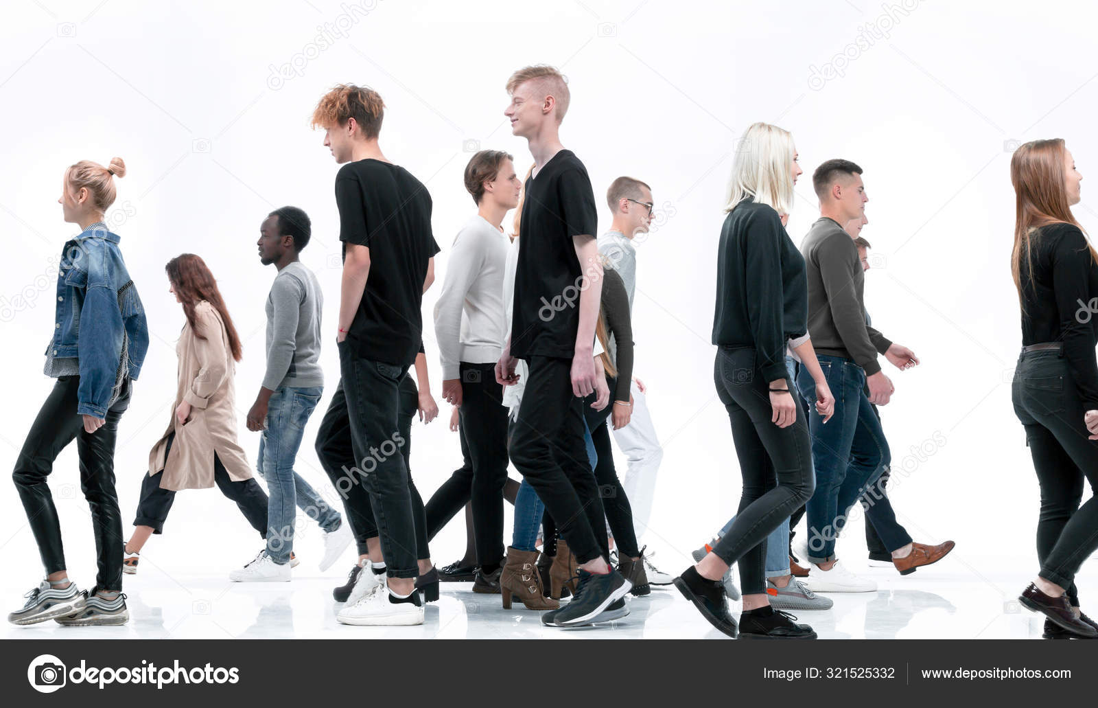 Group Of People Walking Side View