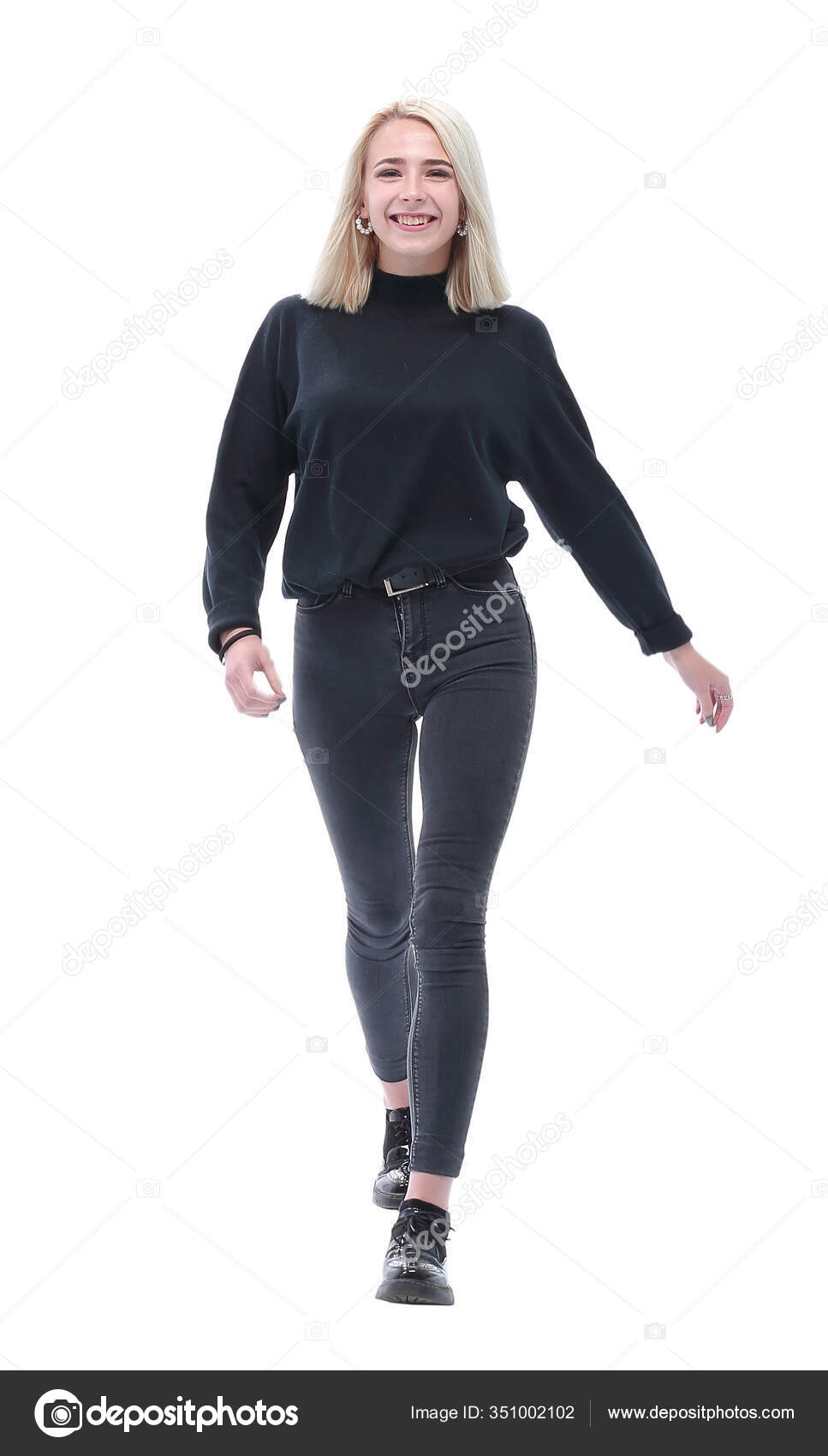 In full growth. stylish young woman confidently moving forward — Stock ...