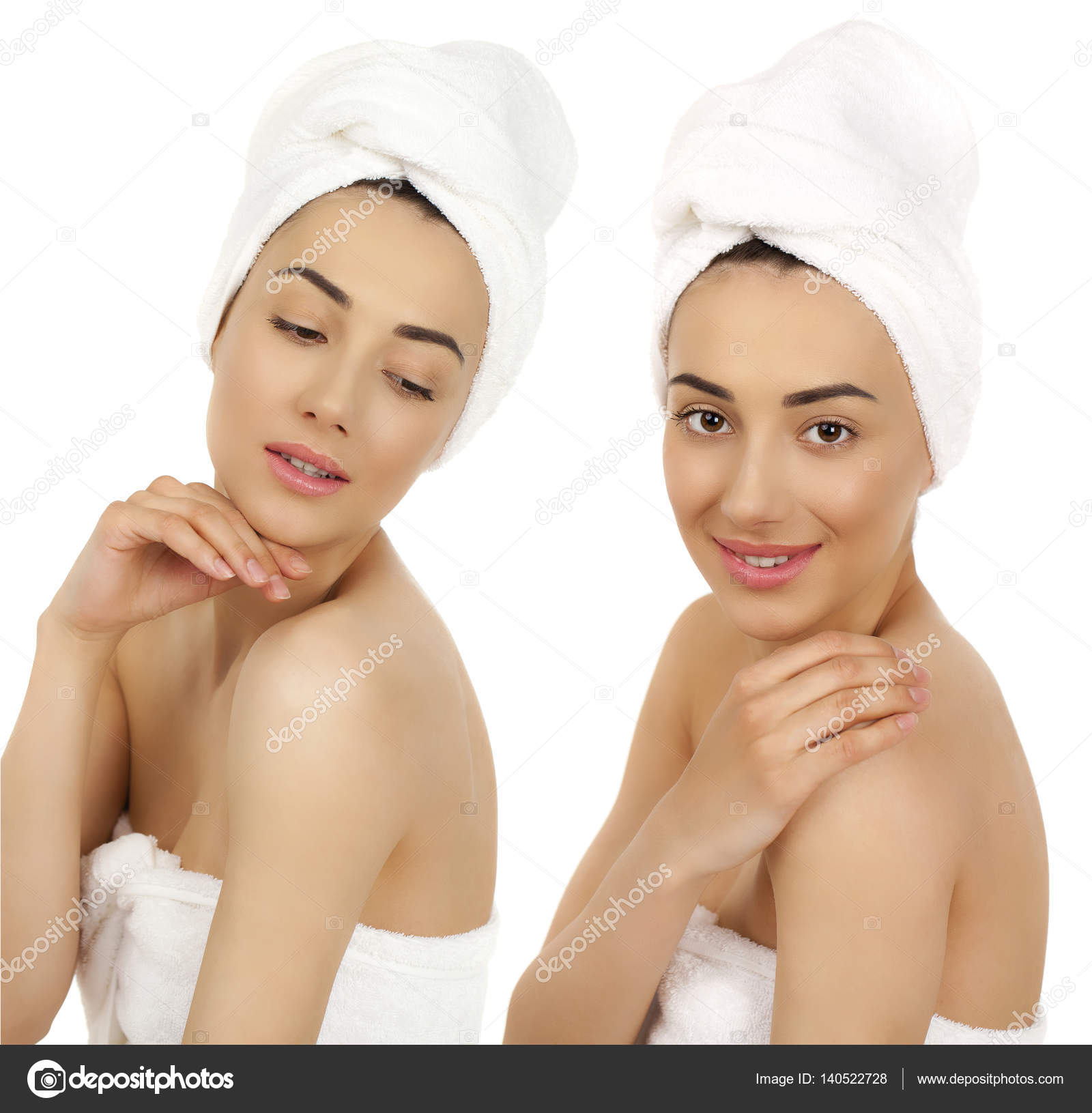 Collage. Portrait of a bared beautiful women getting ready for t ...