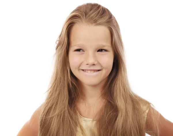 Beautiful Blonde Little Girl Isolated White Background Stock Photo by ©arkusha 206797184