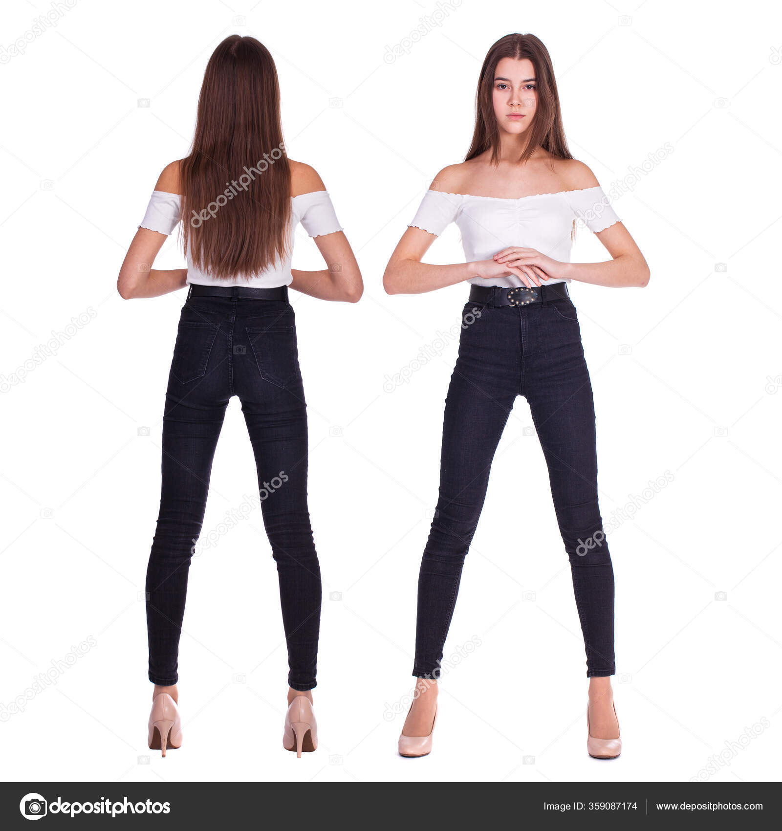 Collage Fashion Models Full Body Portrait Young Beautiful Brunette ...