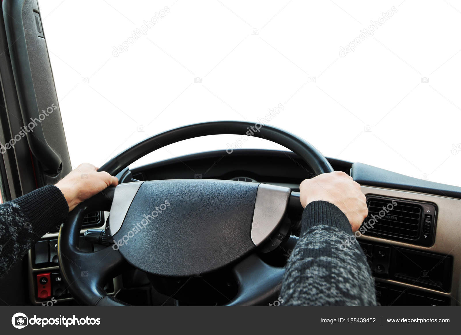Truck Dashboard Drivers Hands Steering Wheel Isolated White Background ...