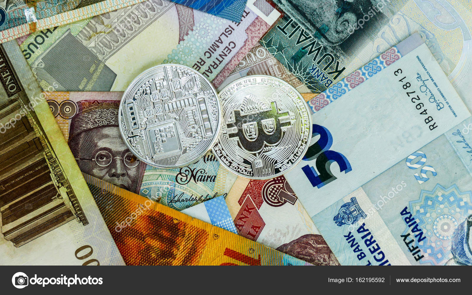 Bitcoin on banknote collage background. – Stock Editorial Photo ...