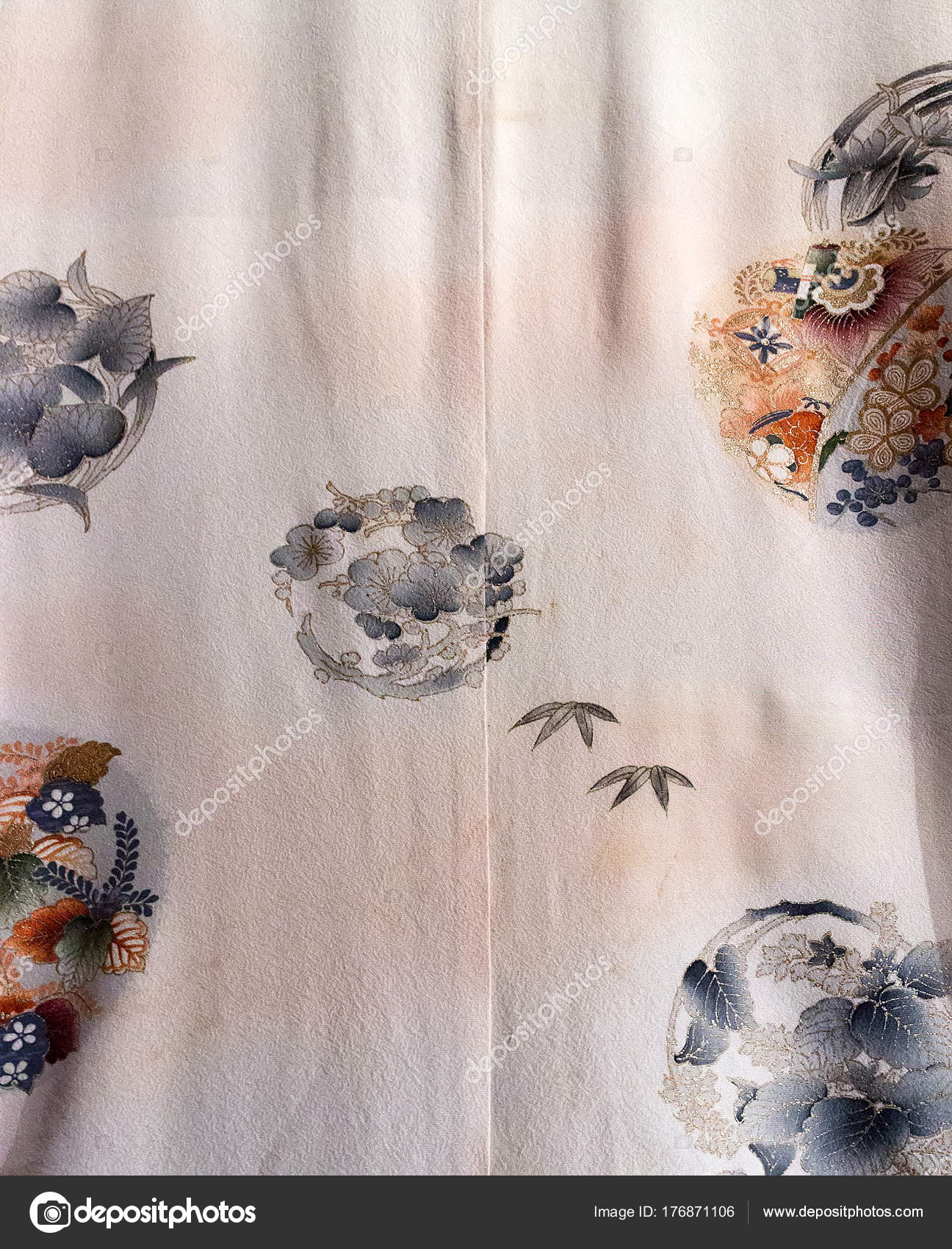 Vintage traditional japanese silk kimono Japan pattern on decora ...