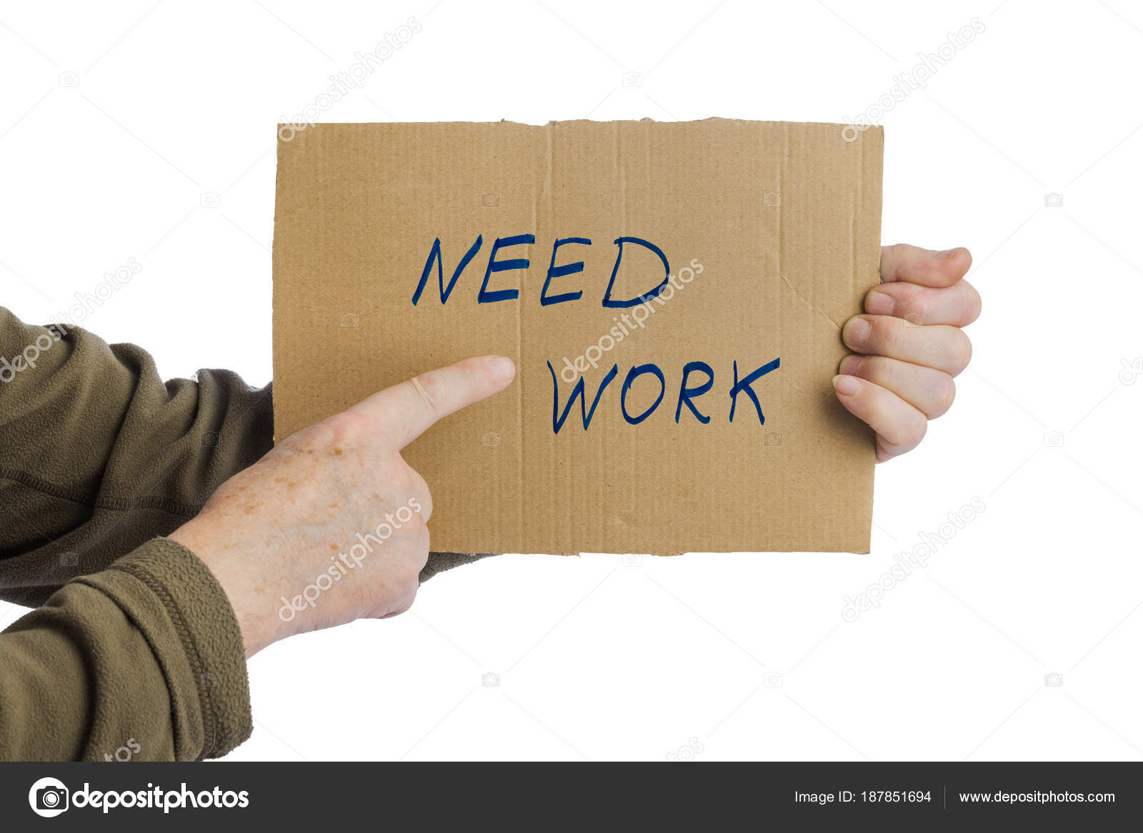 Hand with cardboard Need work — Stock Photo © Violin #187851694