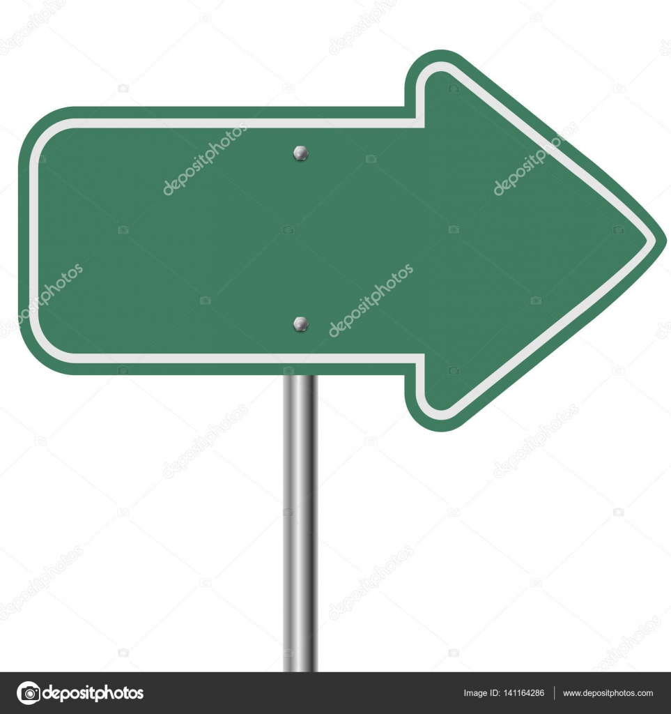 Blank green highway arrow pointer isolated on white background. Stock ...