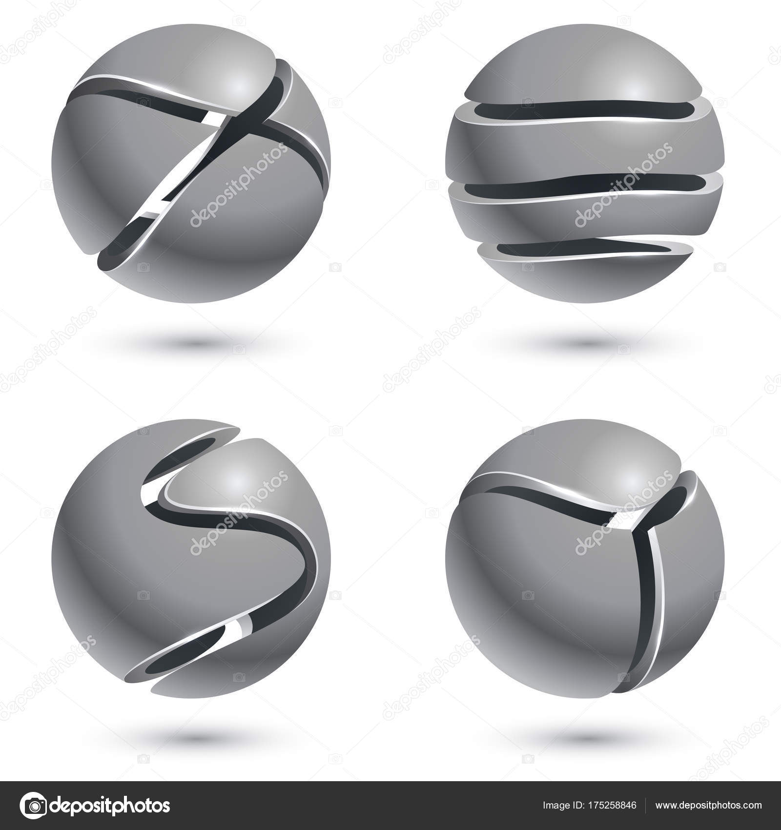 3D cut metal sphere signs isolated on white background. Stock Vector ...