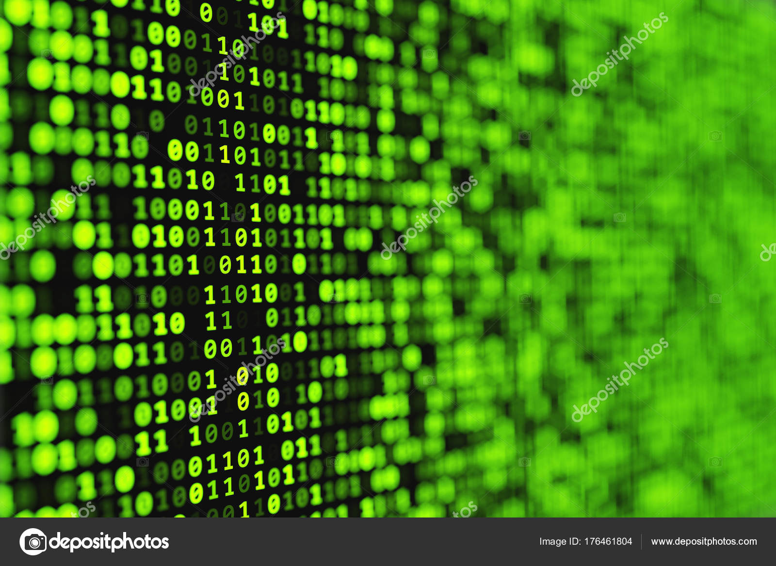 Abstract green binary digital background with bokeh effect. Stock Photo ...