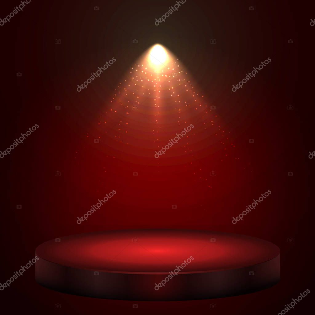 Rojo iluminado con escenario foco con podio redondo Vector de stock por ...
