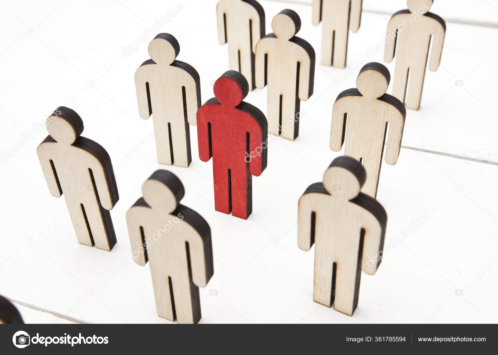 Many Wooden Persons Table One Person Painted Red Color Concept Stock ...