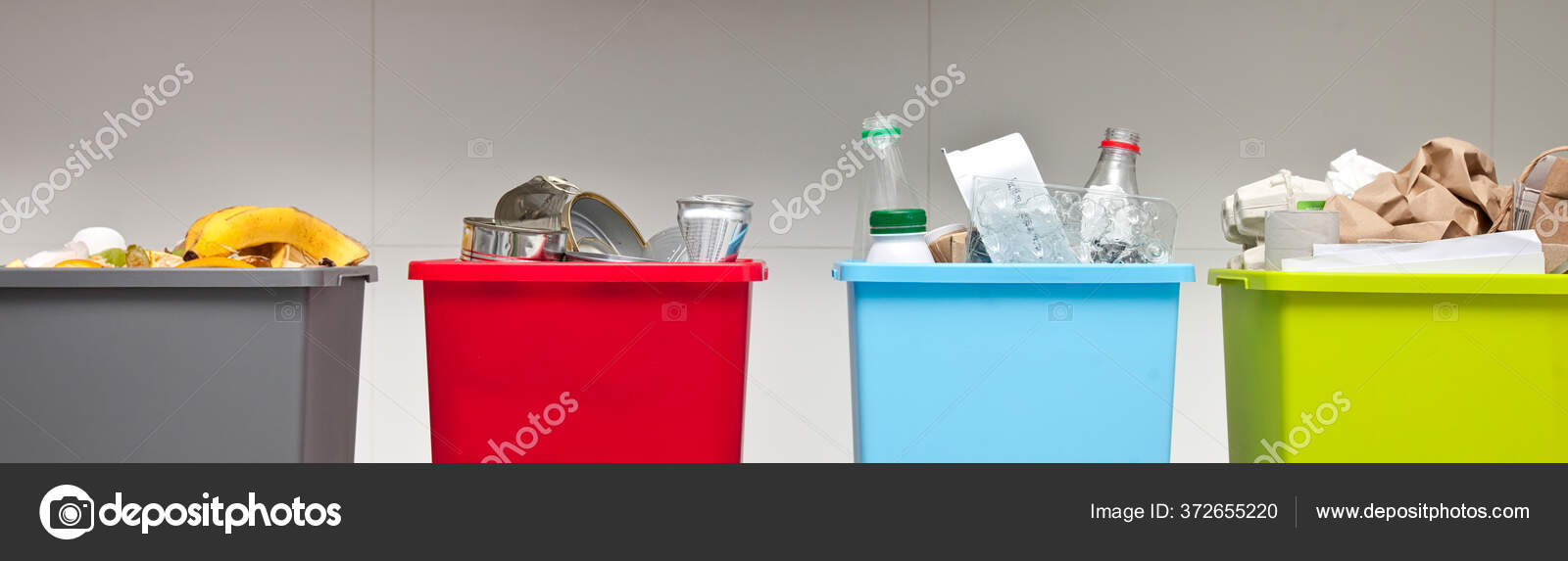 Four Different Container Sorting Garbage Plastic Paper Metal Organic ...