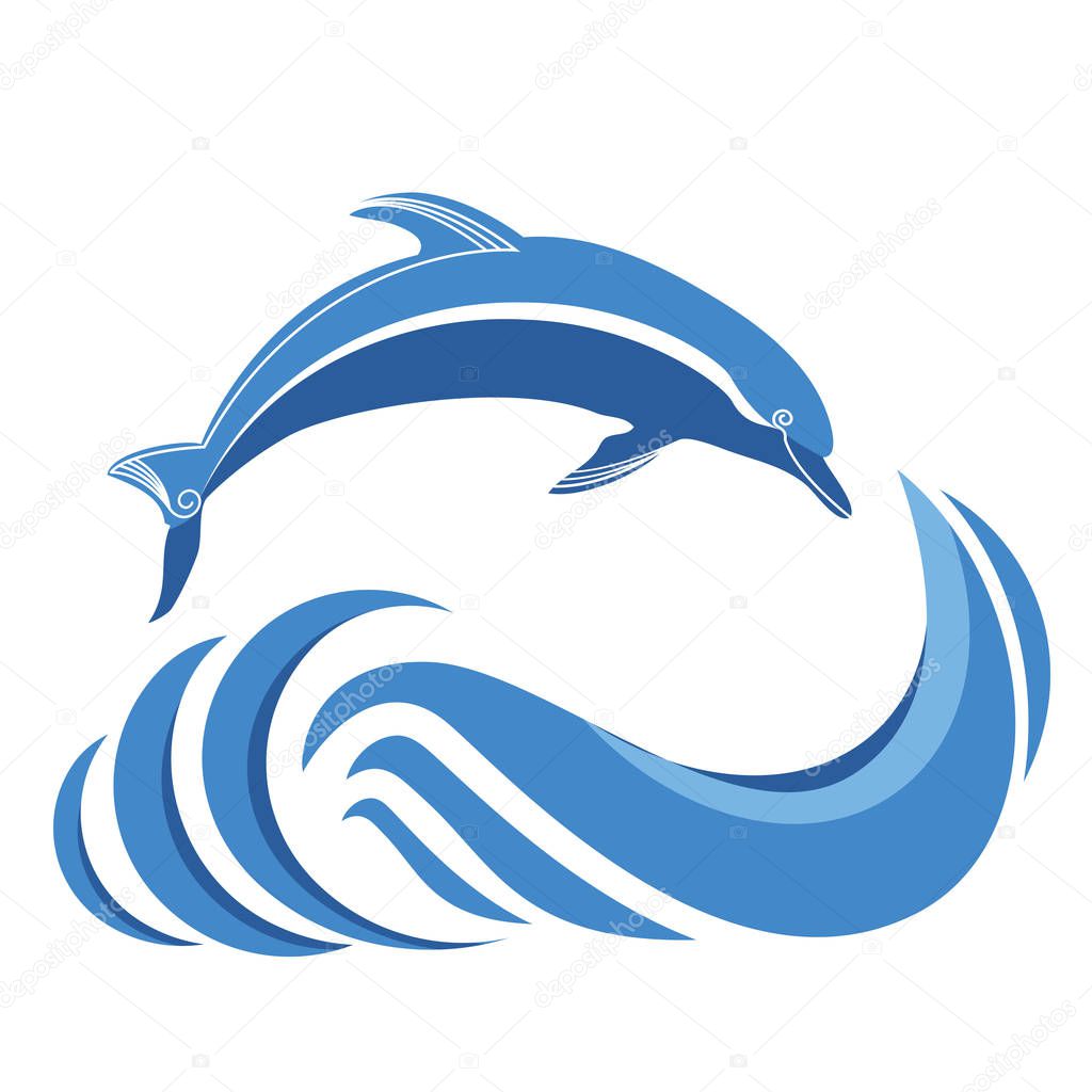 Delfines azules saltando en el mar.Vector aislado en blanco 2024