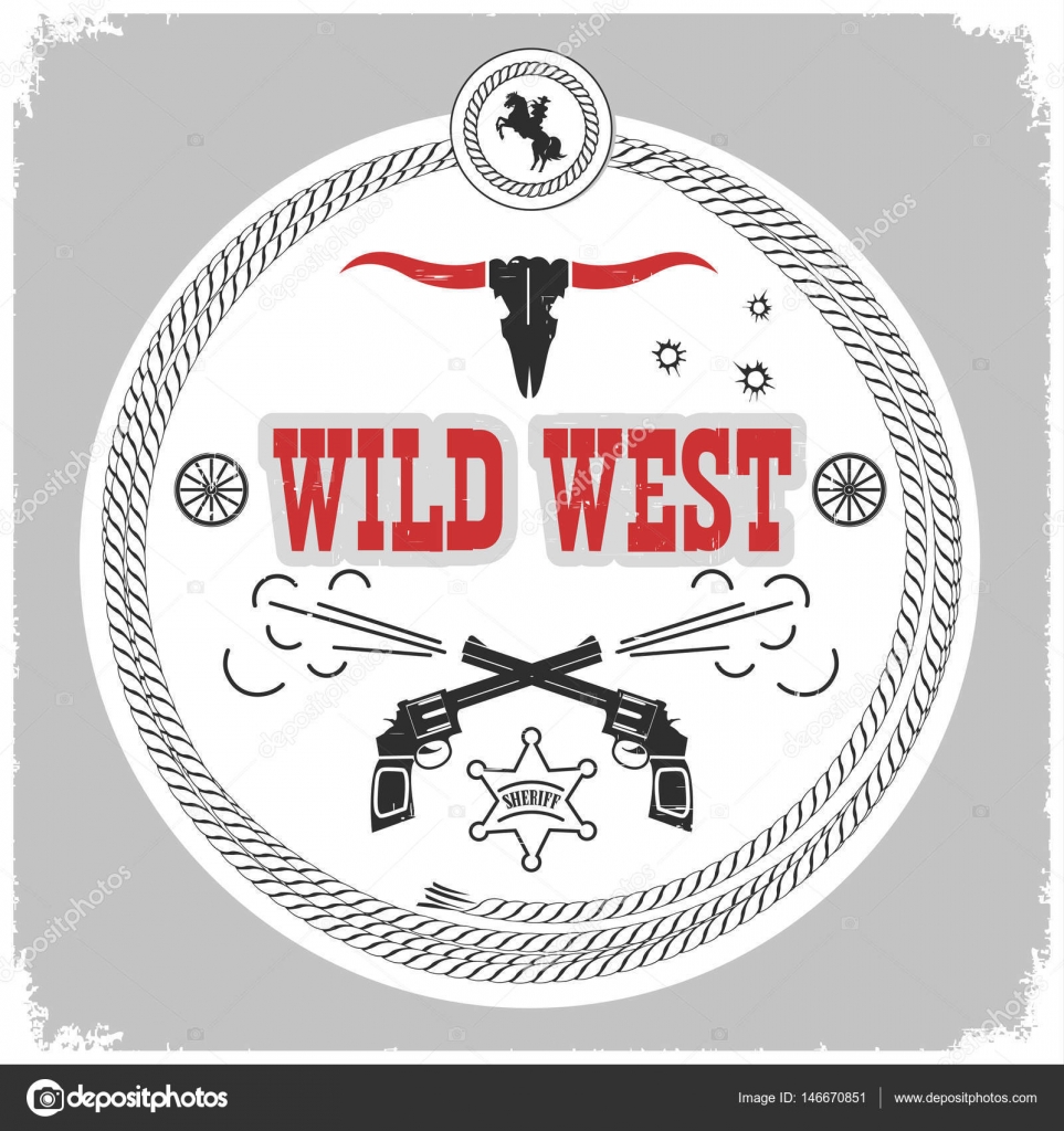 Wild west label with cowboy decotarion isolated on white. Stock Vector ...