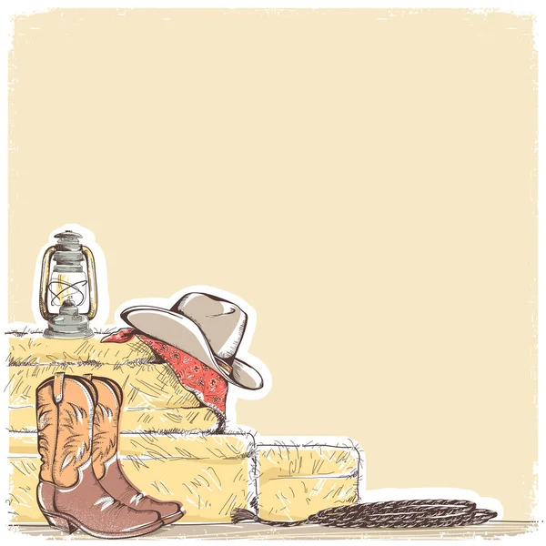 Wild west hand draw background with cowboy boots and western wa Stock ...